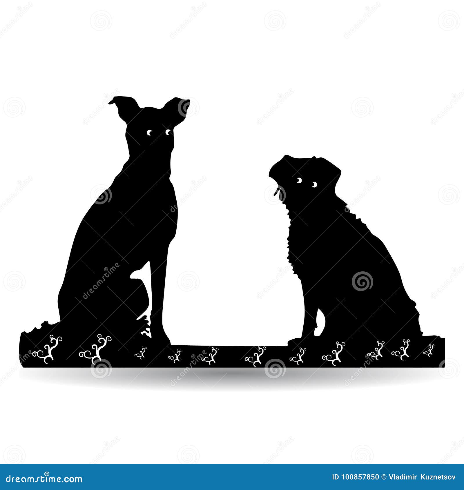 Silhouette of Two Black Dogs Sitting, Cartoon on a White Stock Vector ...