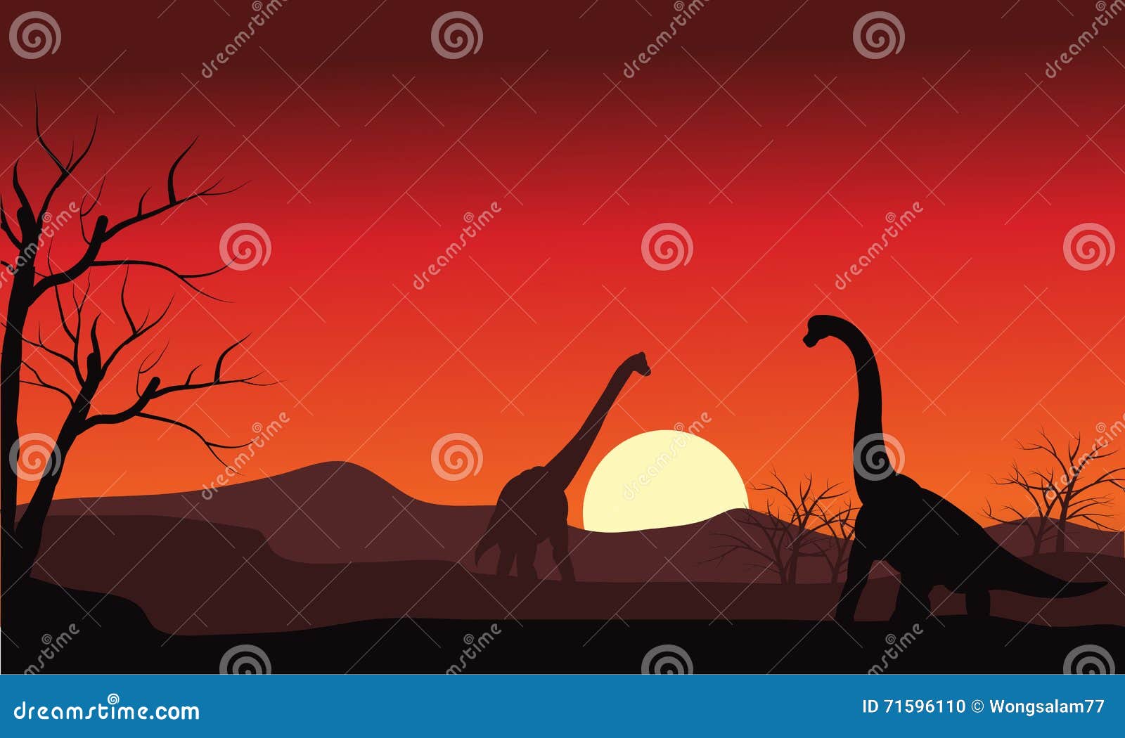 Silhouette of Two Brachiosaurus at Sunset Stock Vector - Illustration ...