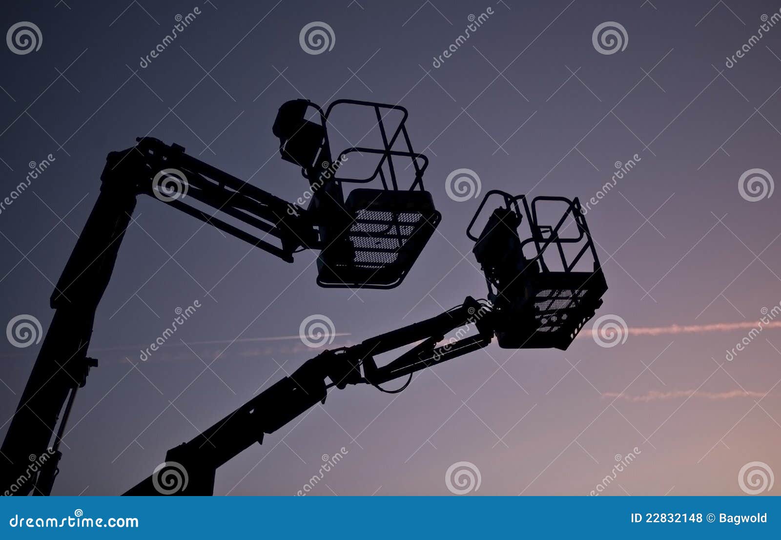 Silhouette of Two Cherry Pickers Stock Photo - Image of construction ...