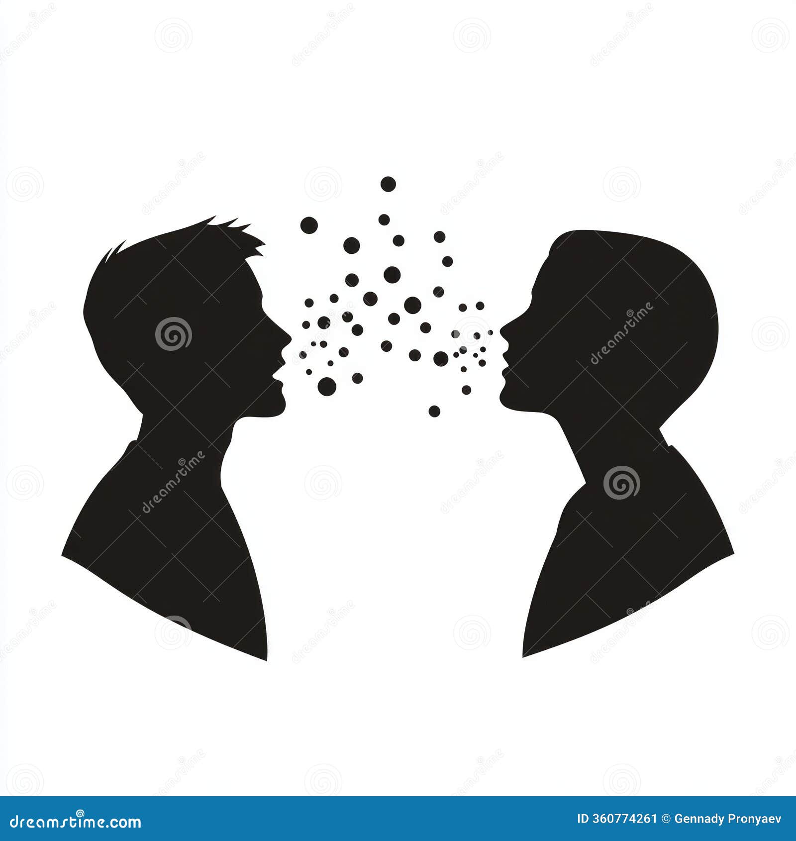 Silhouette of Two Faces with Floating Speech Bubbles on White ...