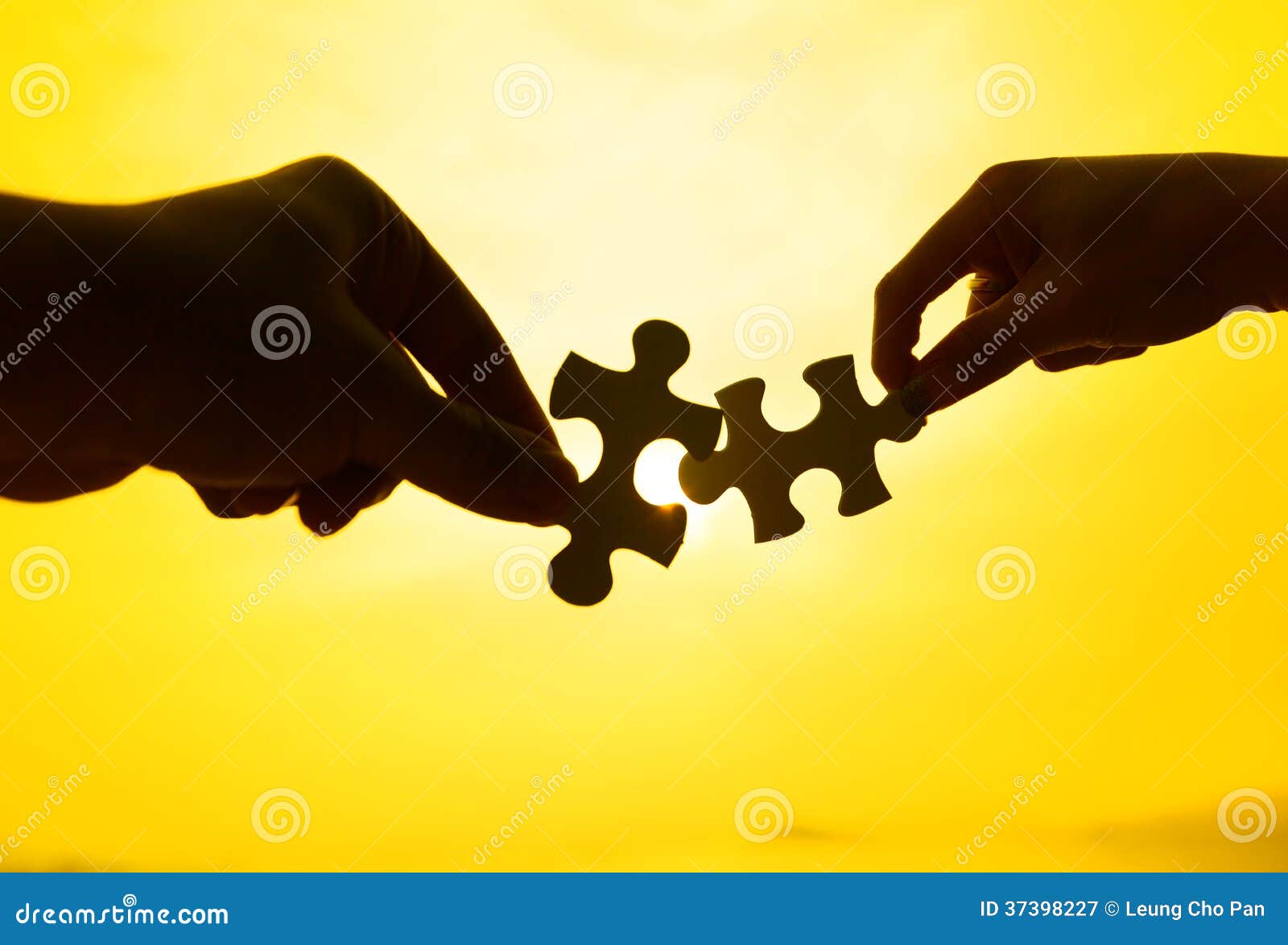 Silhouette of Two Hands Connect Puzzle Together Stock Image - Image of ...