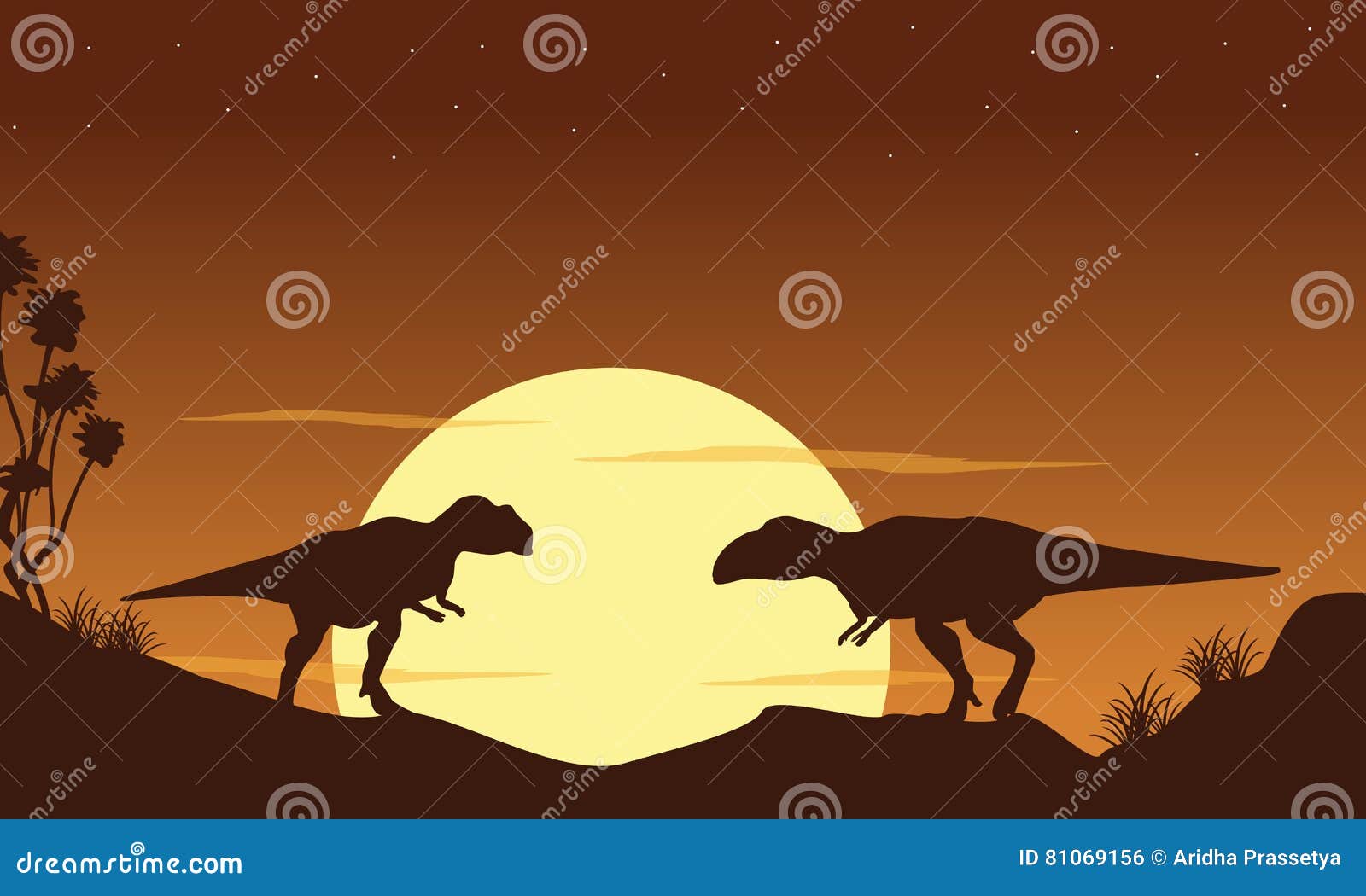 Silhouette of Two Mapusaurus Landscape Stock Vector - Illustration of ...