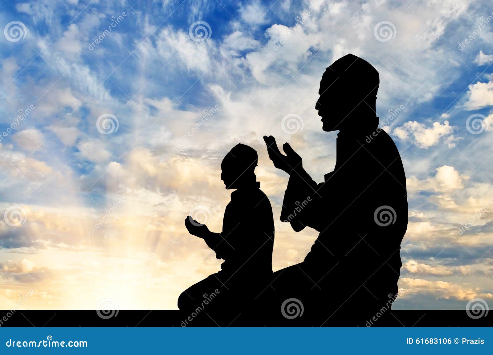 Silhouette of Two Men Praying Stock Photo - Image of islamic, hope ...