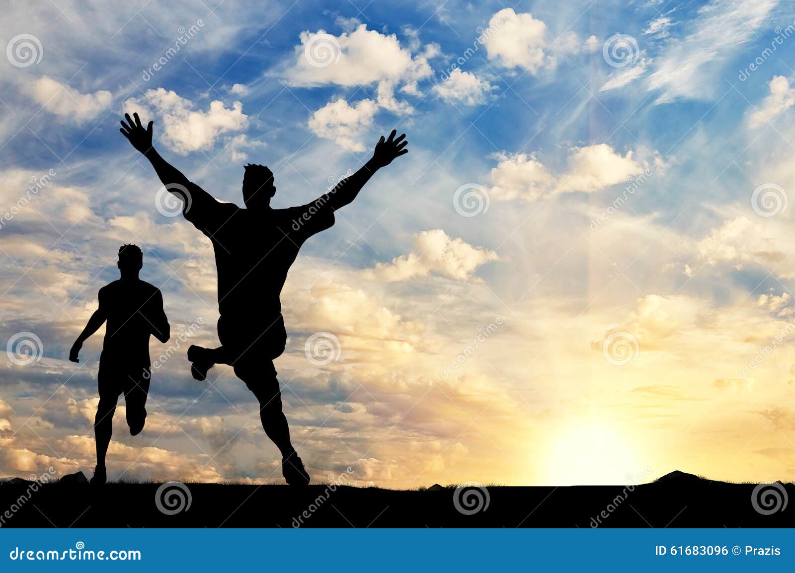 Silhouette of Two Men Running Competition Stock Photo - Image of sports ...