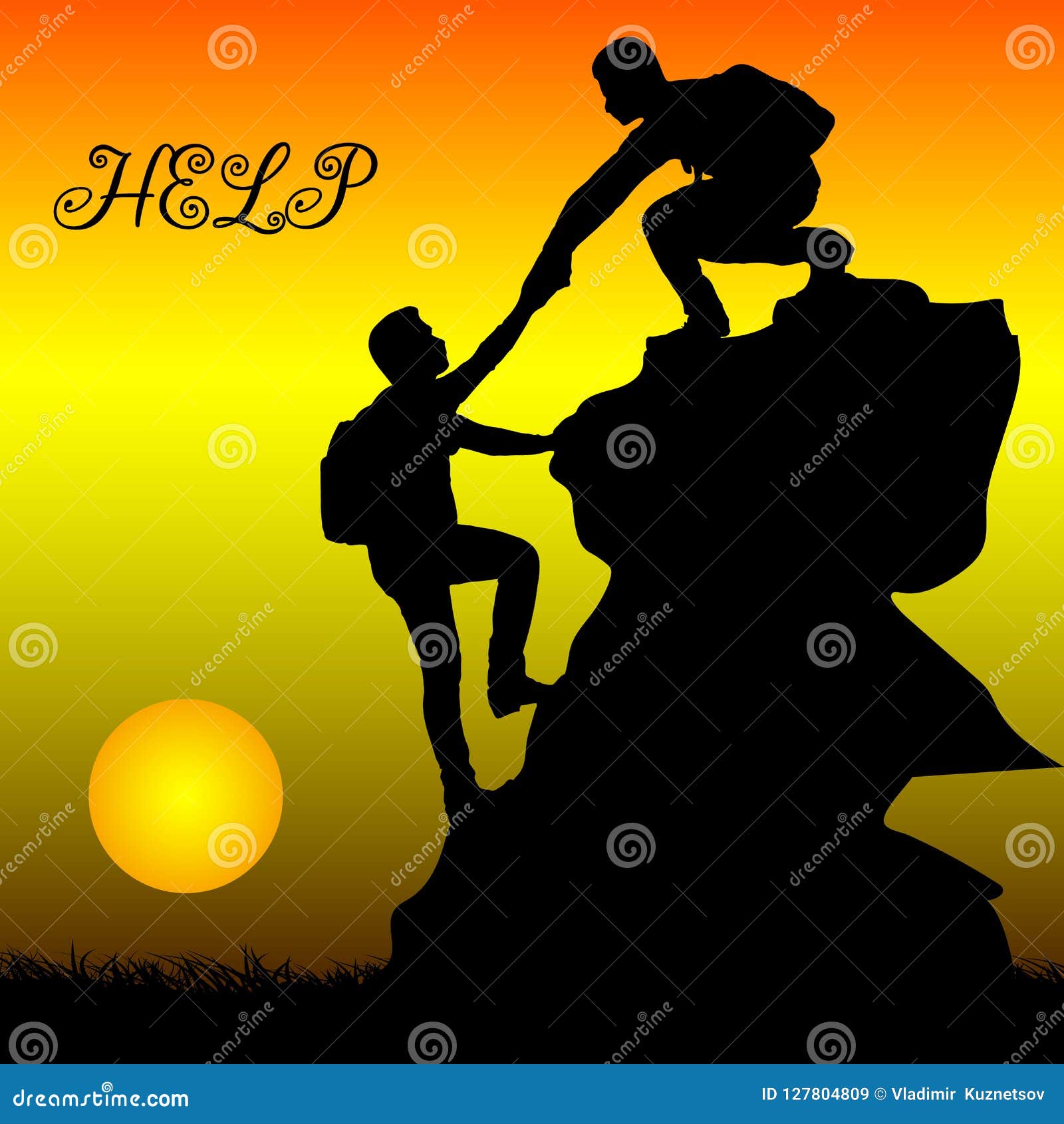 Silhouette of Two People Metaphor Help, Support, Friendship, O Stock ...