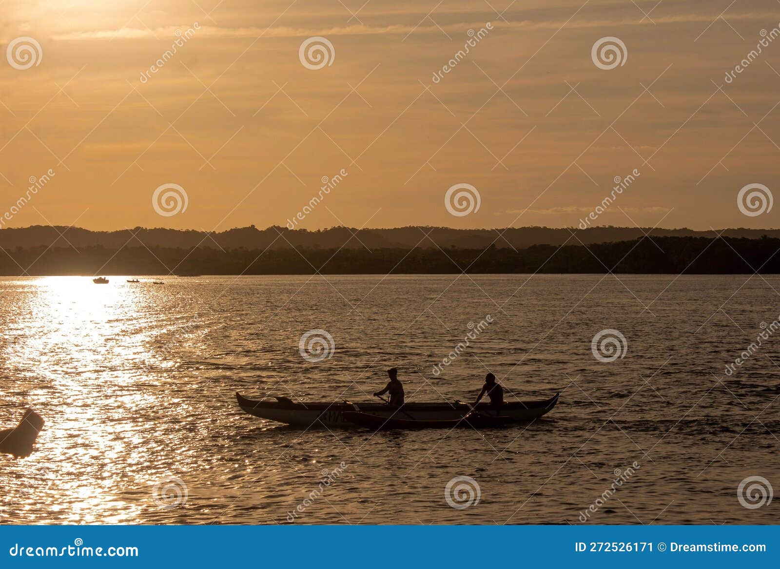 A Silhouette of Two People Rowing in a Boat Stock Image - Image of ...