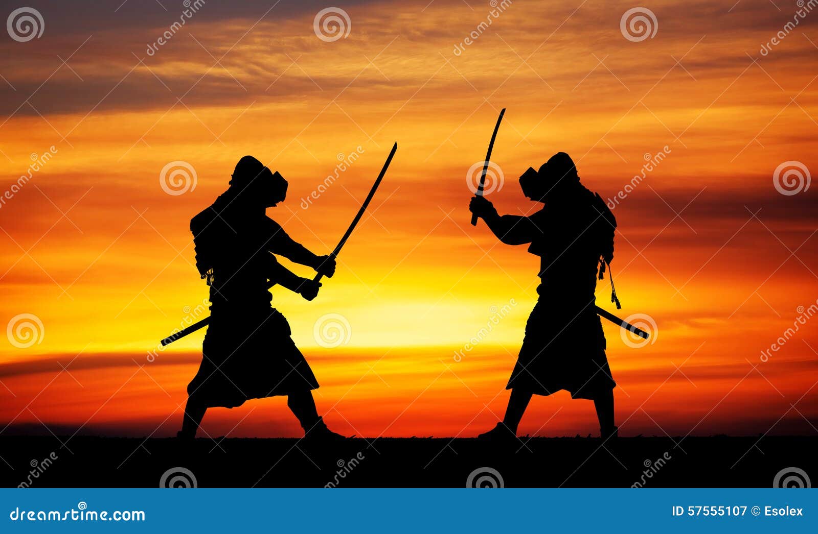 Silhouette of Two Samurais in Duel. Stock Image - Image of mythology ...