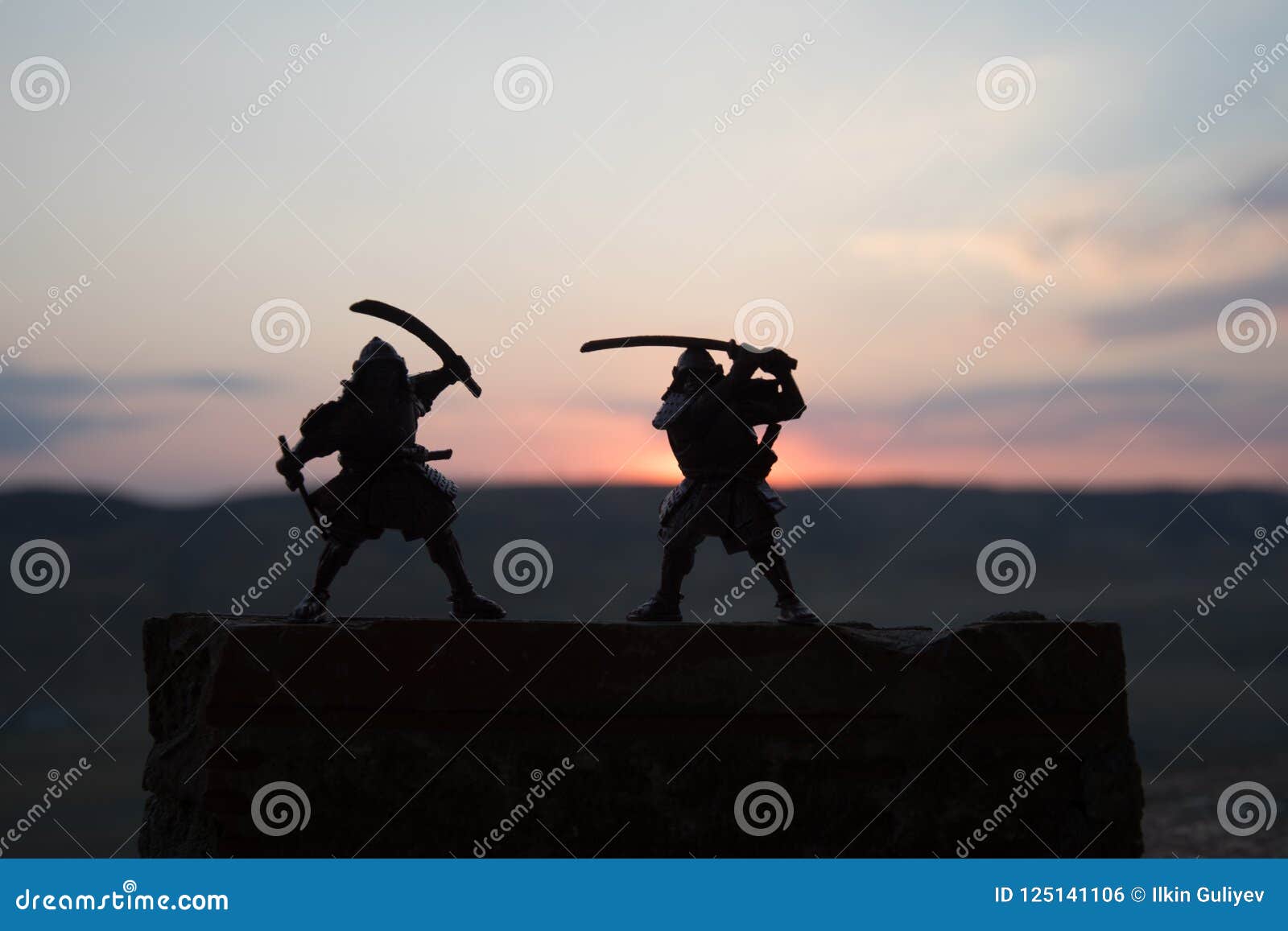 Silhouette of Two Samurais in Duel. Picture with Two Samurais and ...