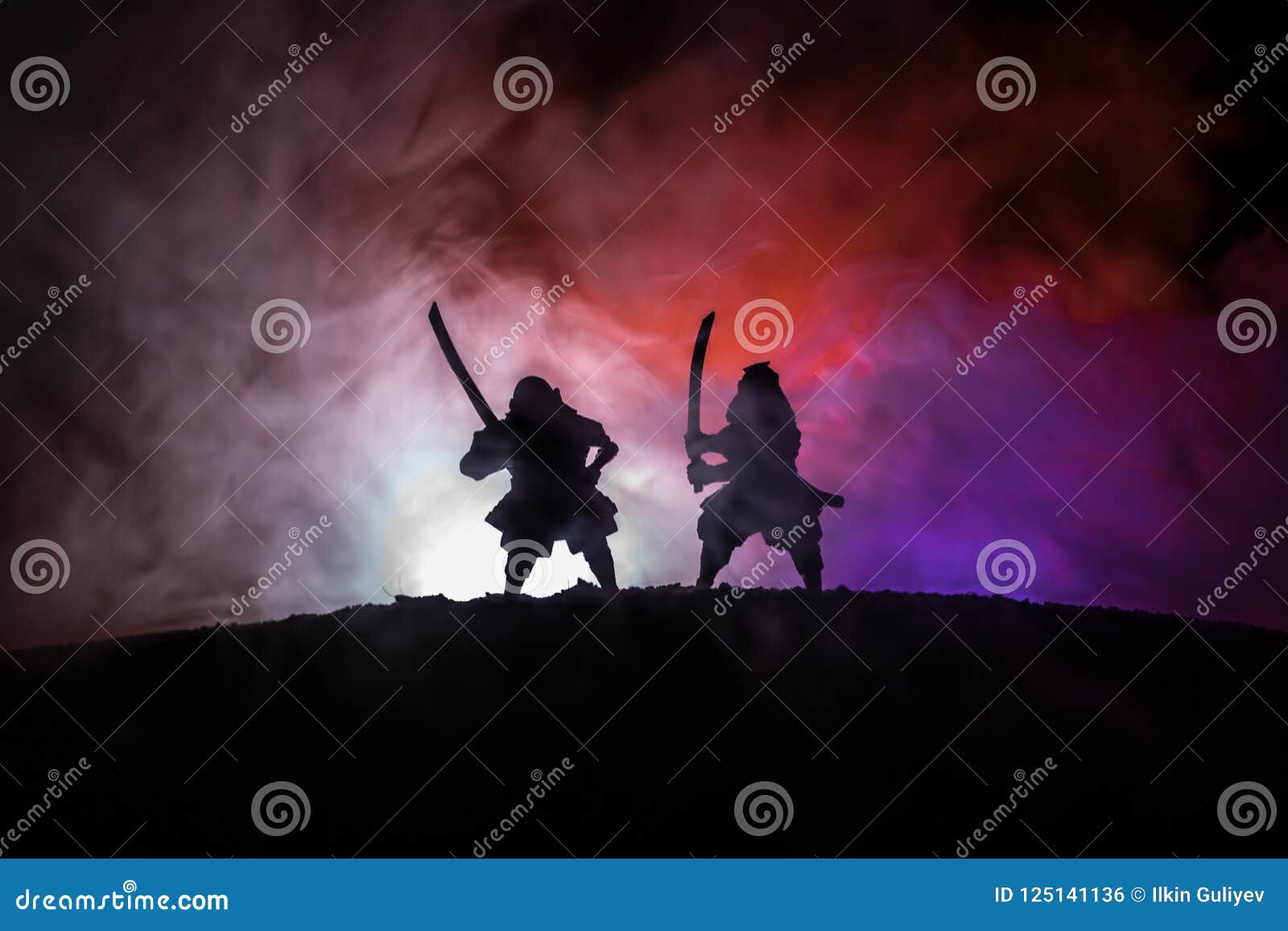 Silhouette of Two Samurais in Duel. Picture with Two Samurais and ...