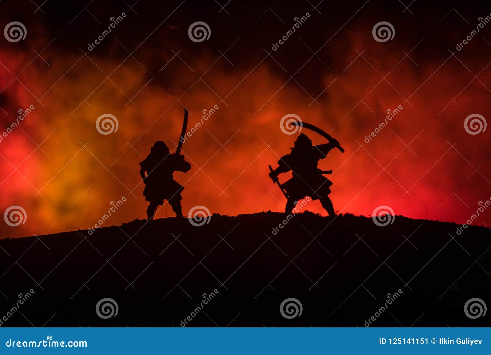Silhouette of Two Samurais in Duel. Picture with Two Samurais and ...