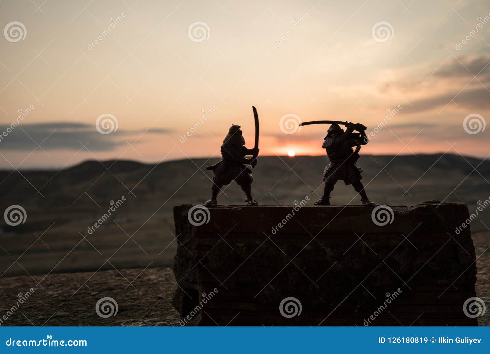 Silhouette of Two Samurais in Duel. Picture with Two Samurais and ...
