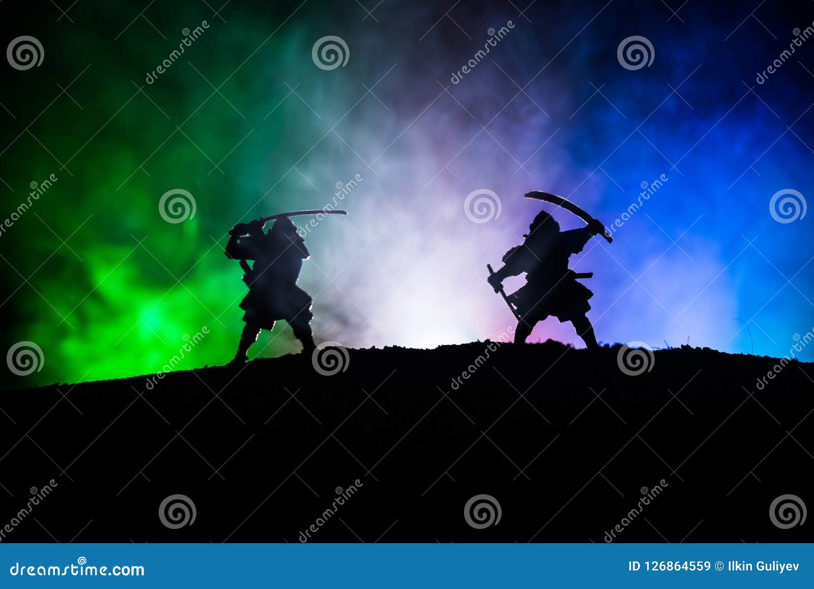 Silhouette of Two Samurais in Duel. Picture with Two Samurais and ...