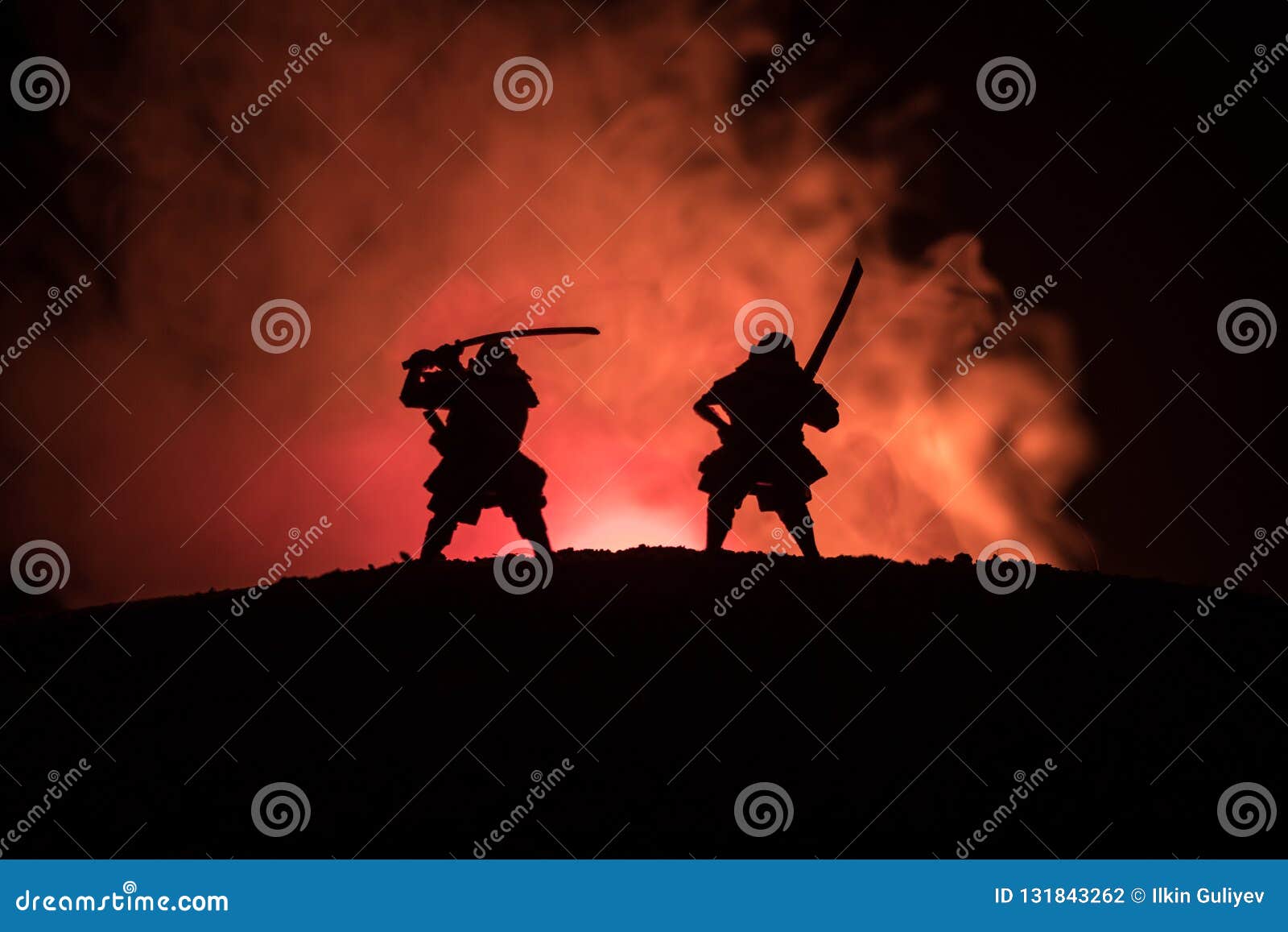 Silhouette of Two Samurais in Duel. Picture with Two Samurais and ...