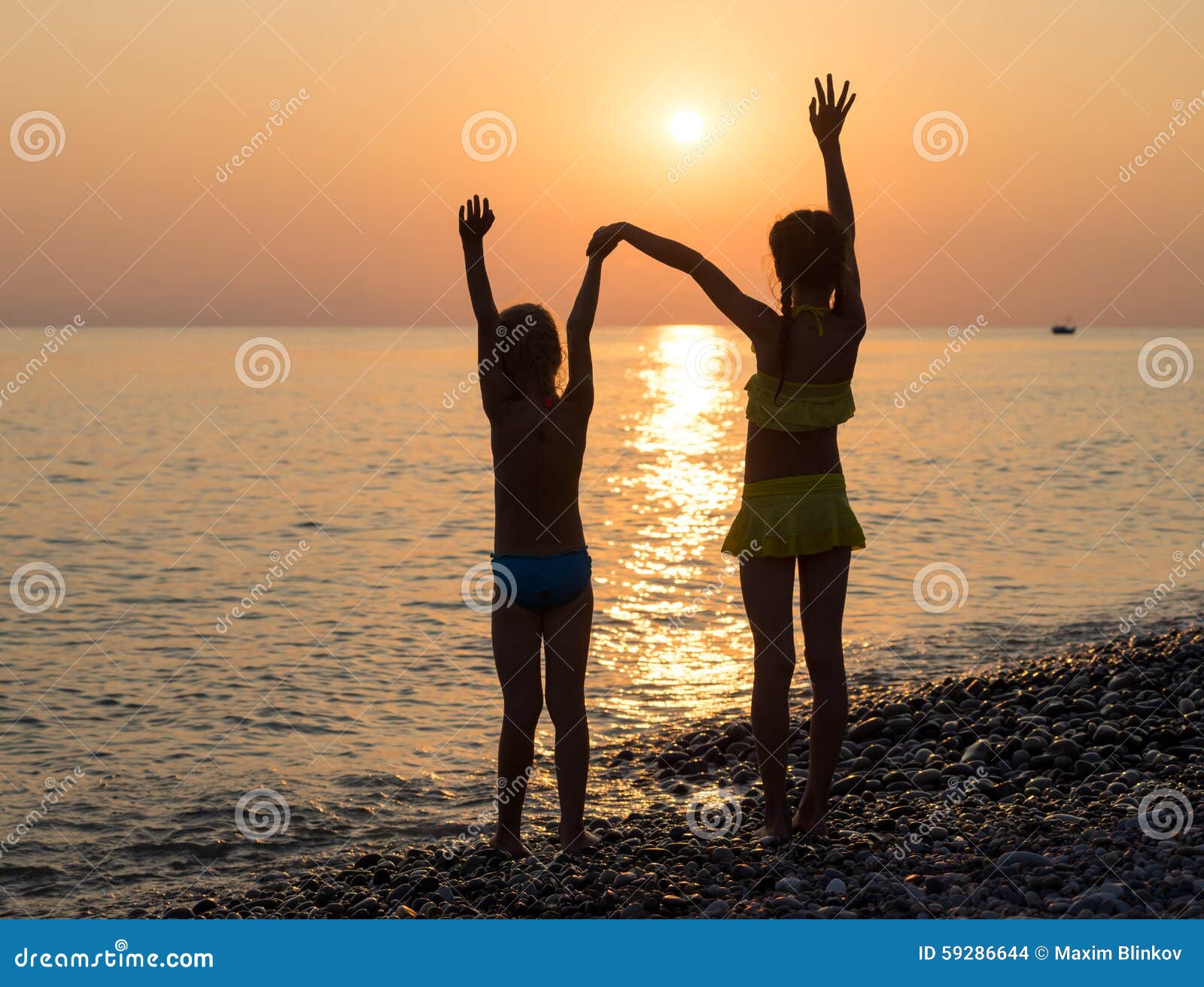 Silhouette of Two Young Girls on Sea Beach Stock Photo - Image of ... Silhouette of Two Young Girls on Sea Beach Stock Photo - Image of ...