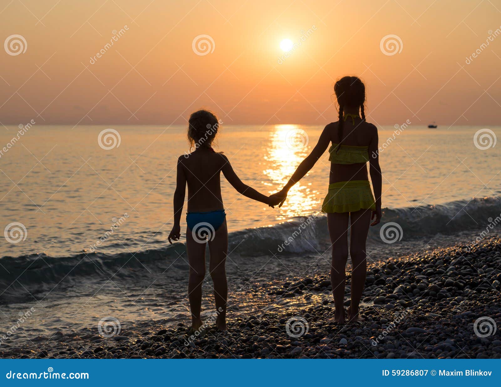 Silhouette of Two Young Girls on Sea Beach Stock Image - Image of ... Silhouette of Two Young Girls on Sea Beach Stock Image - Image of ...