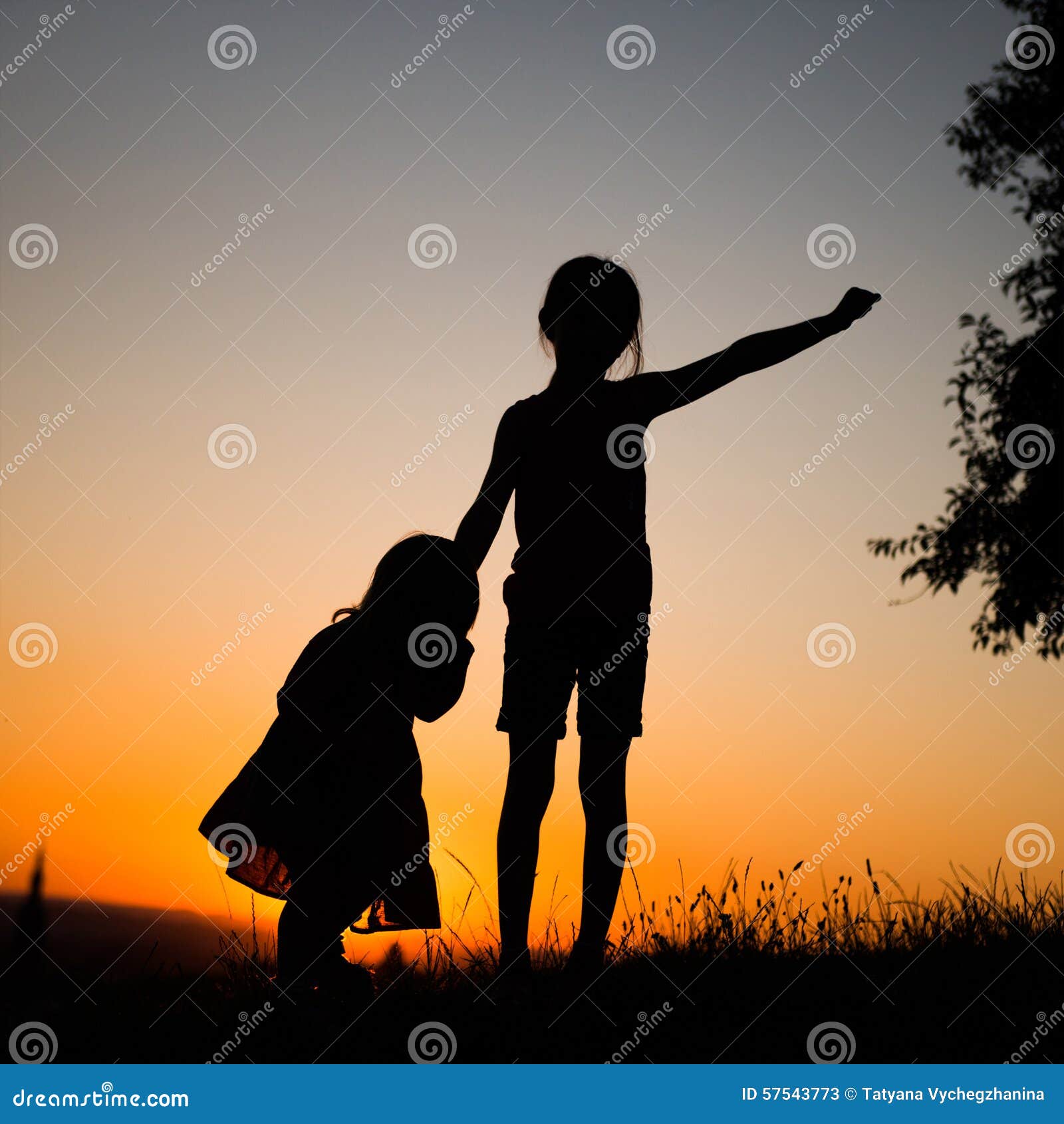 Silhouette of Two Young Sisters Stock Image - Image of back, sunset ... Silhouette of Two Young Sisters Stock Image - Image of back, sunset ...