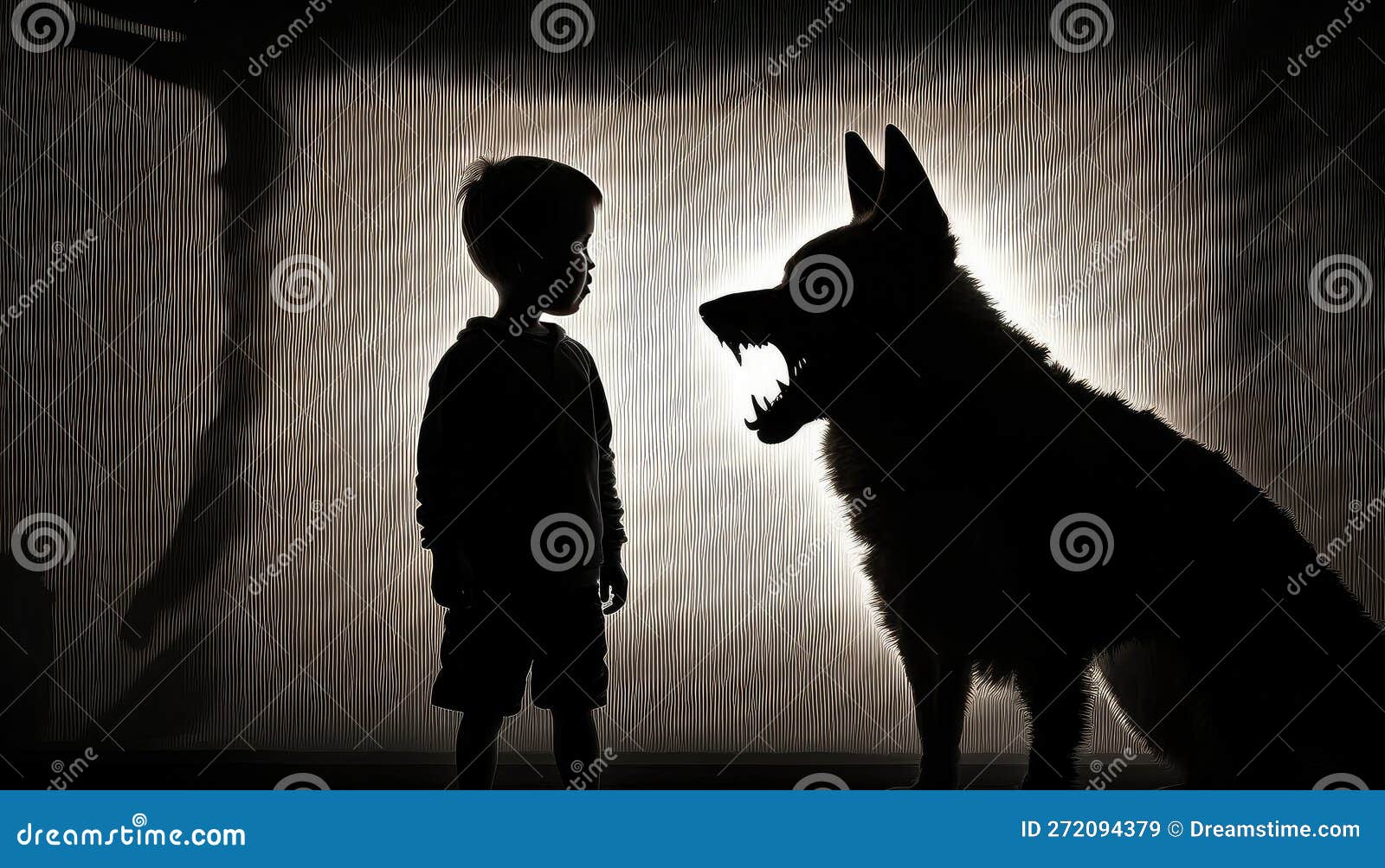 Silhouette, Un Bambino, Teme Un Cane Terribile Che Cresce E Morde Gli ... Silhouette, Un Bambino, Teme Un Cane Terribile Che Cresce E Morde Gli ...