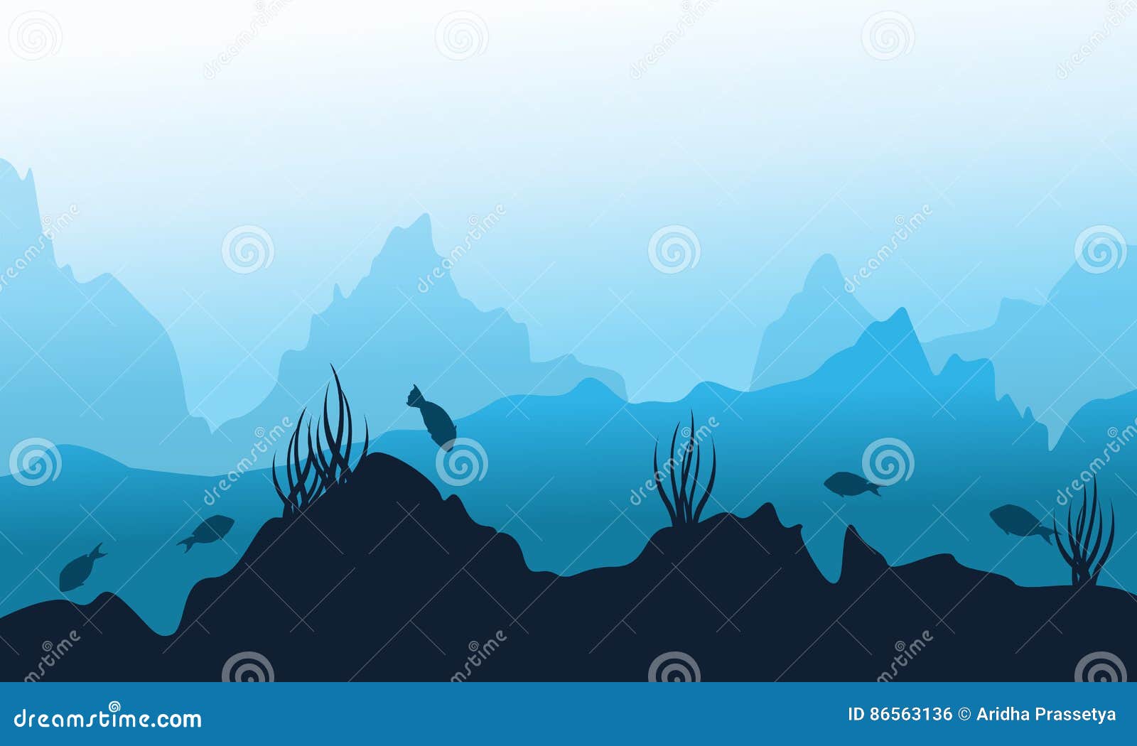 Silhouette of Underwater Beauty Landscape Stock Vector - Illustration ...