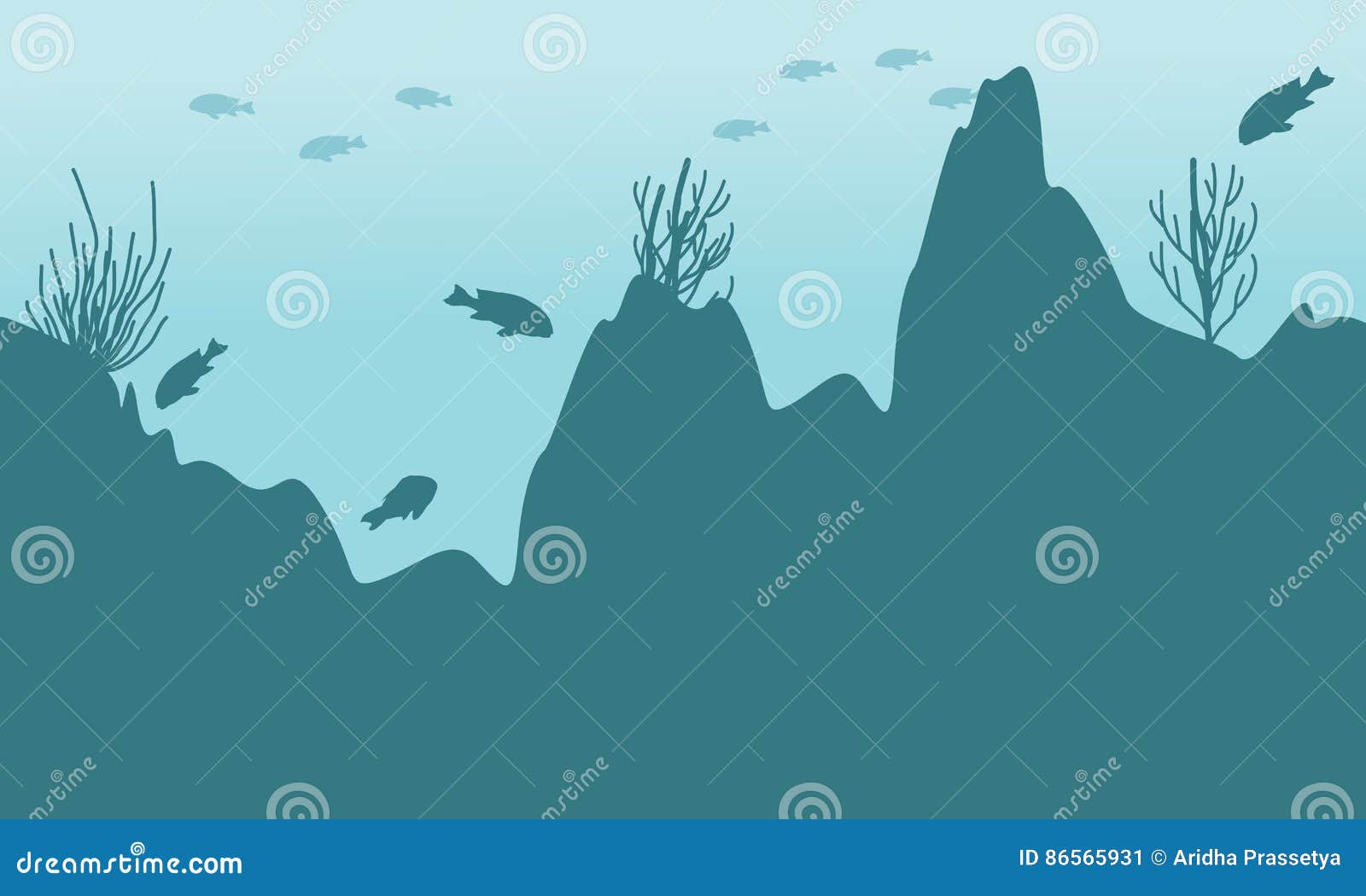 Silhouette Underwater with Fish and Reef Landscape Stock Vector ...