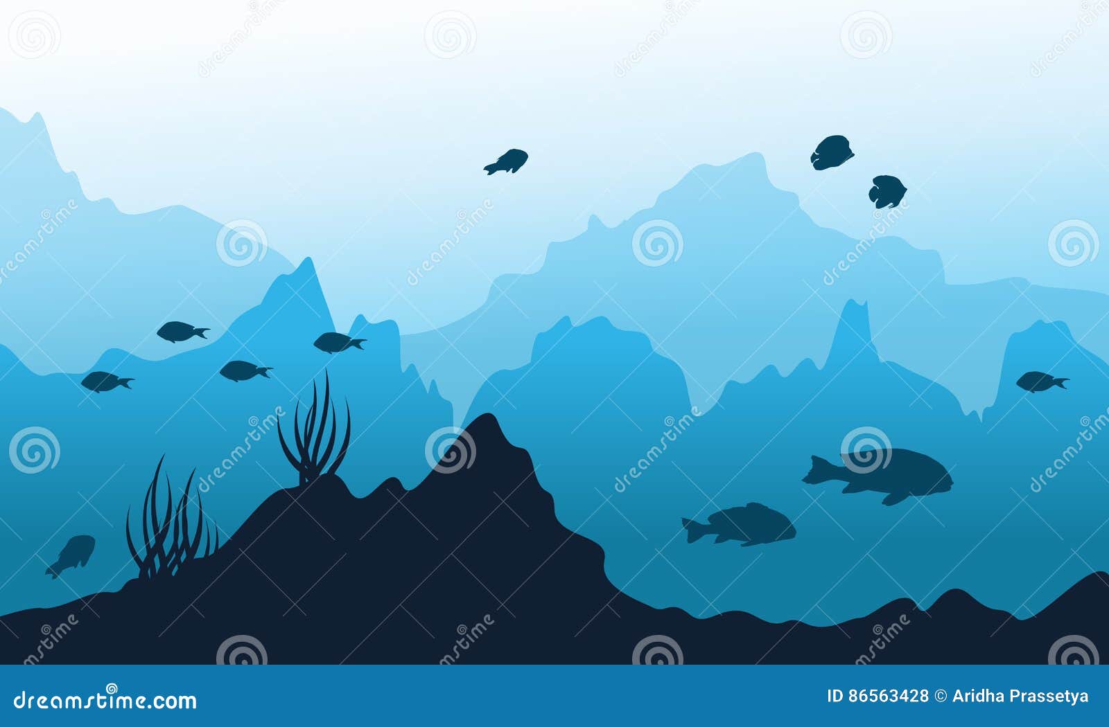 Silhouette of Underwater with Fish Stock Vector - Illustration of world ...