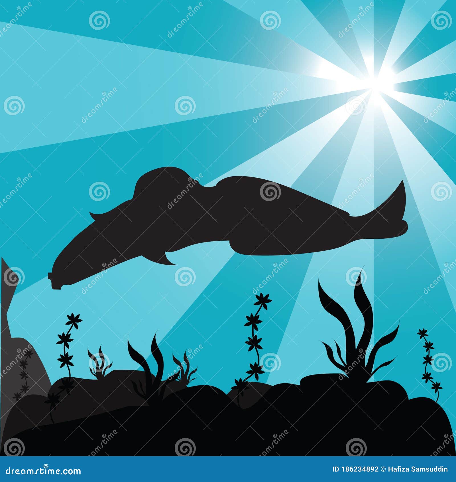 Silhouette of Underwater Fish. Vector Illustration Decorative Design ...