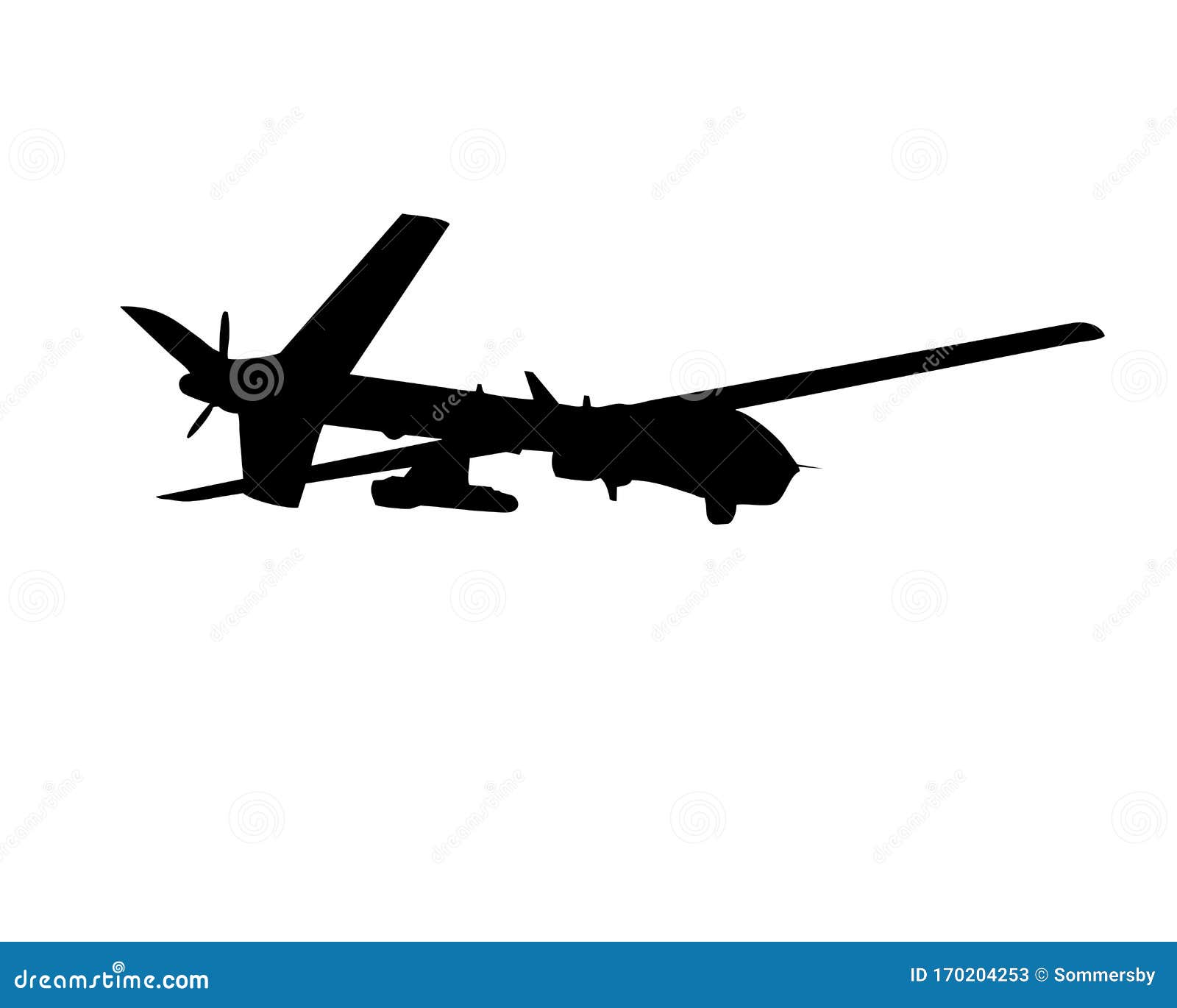 Silhouette Of Unmanned Military Drone With Missiles Cartoon Vector ...