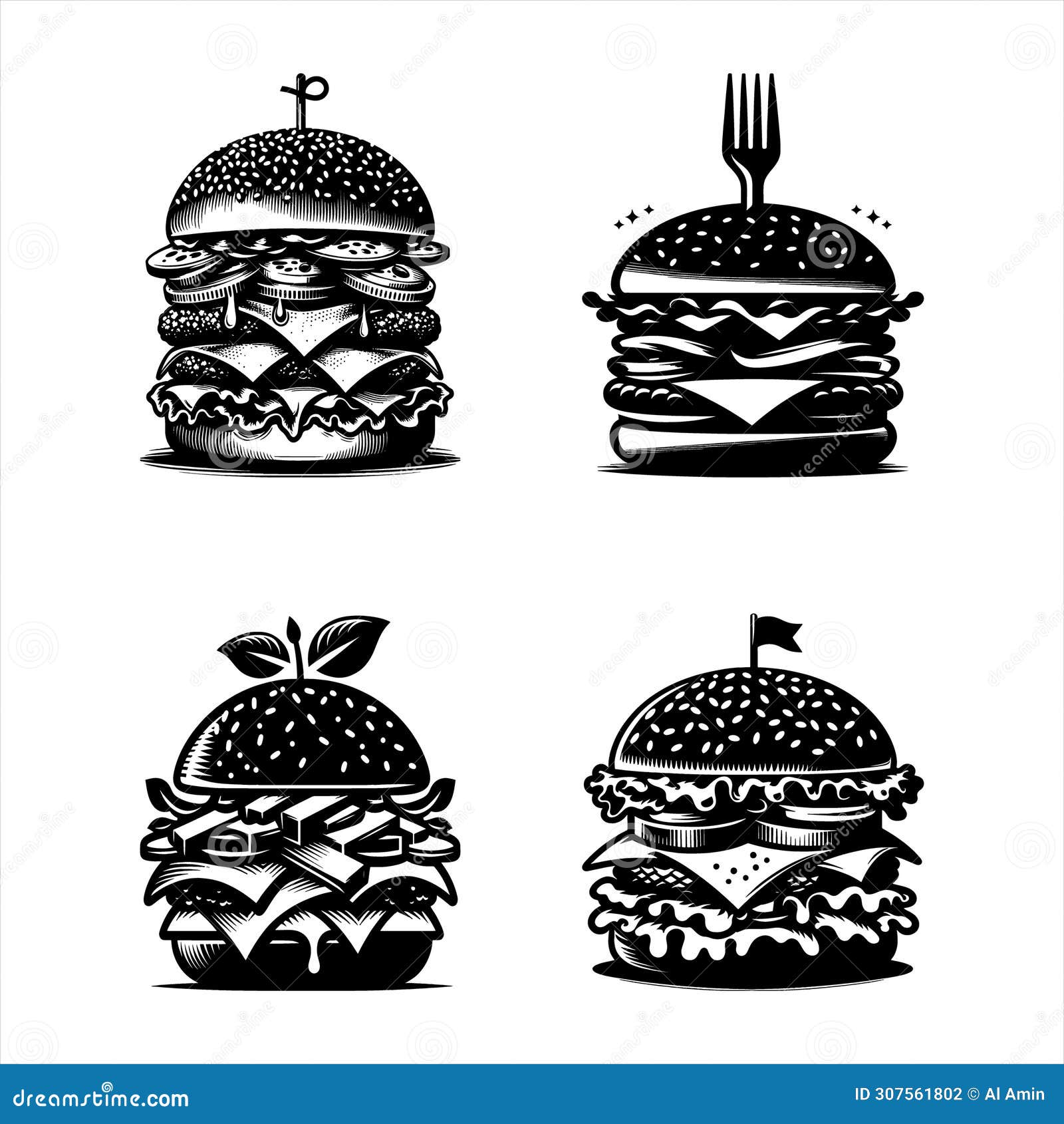 Silhouette Vector Design of a Burger Stock Vector - Illustration of ...