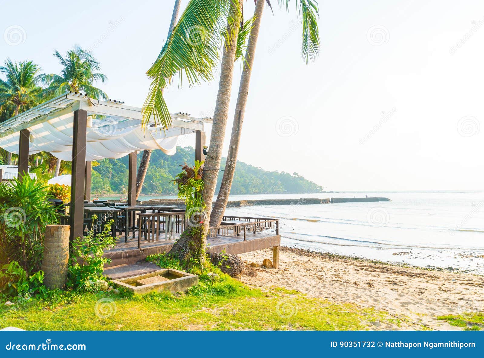 Silhouette View with Bower on the Beach at Sunset Time Stock Photo ...
