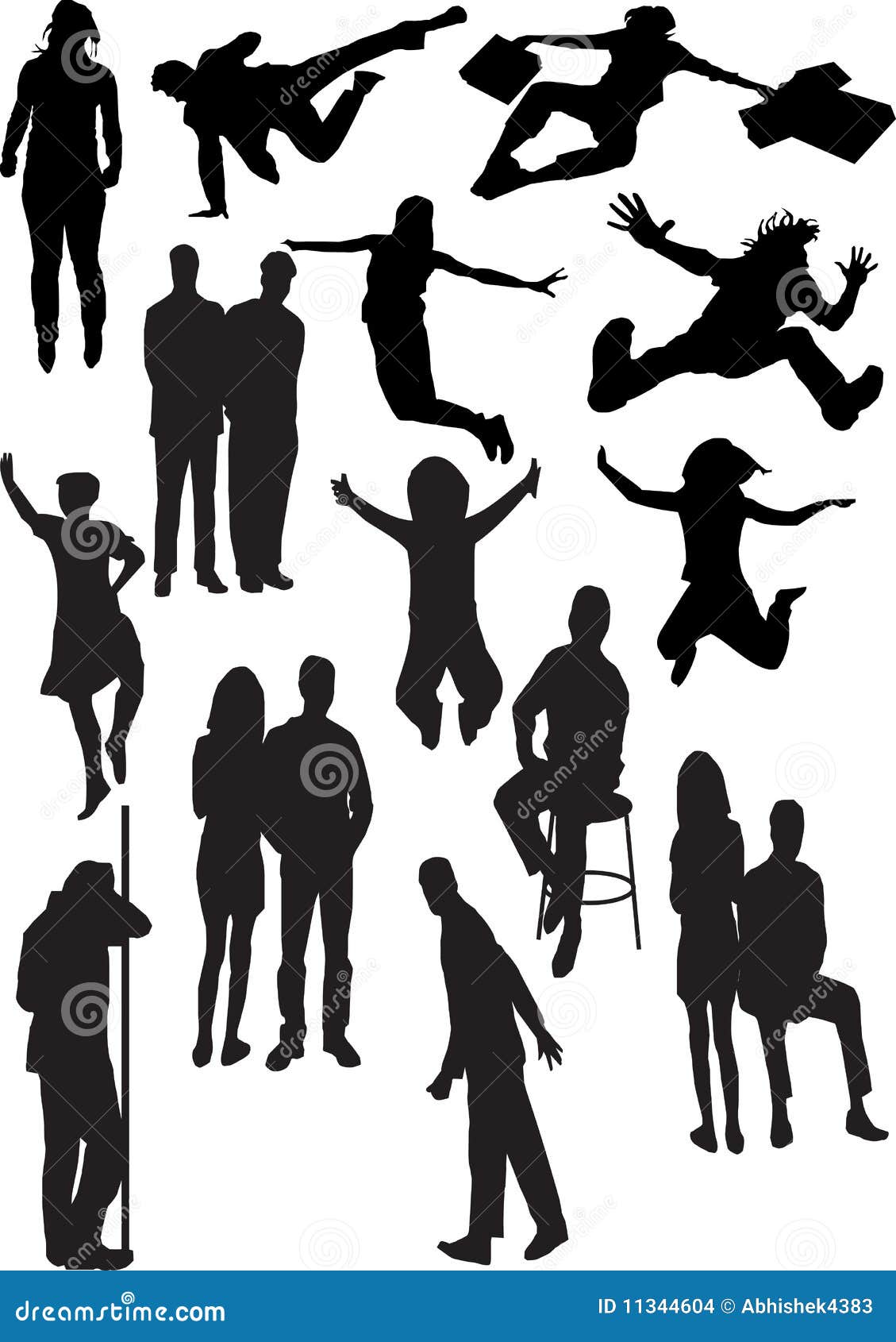 Silhouette View of Human Motifs, Expressions, Posi Stock Illustration ...