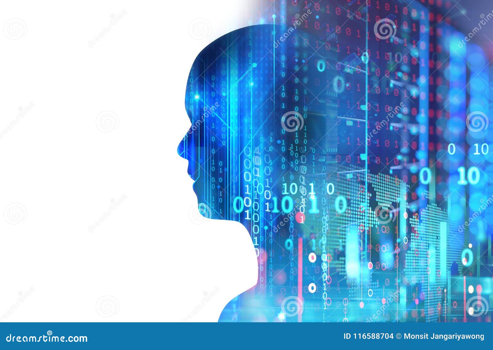 Silhouette of Virtual Human on Abstract Technology 3d Illustration ...
