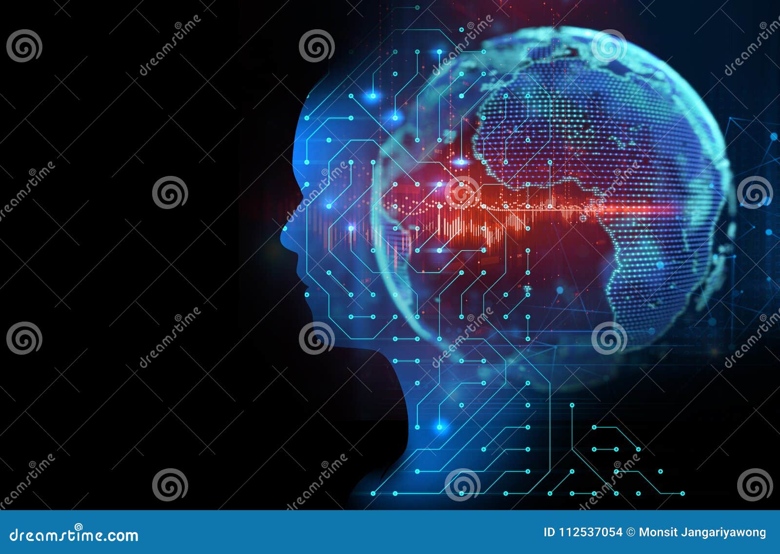 Silhouette of Virtual Human on Circuit Pattern Technology 3d Ill Stock ...