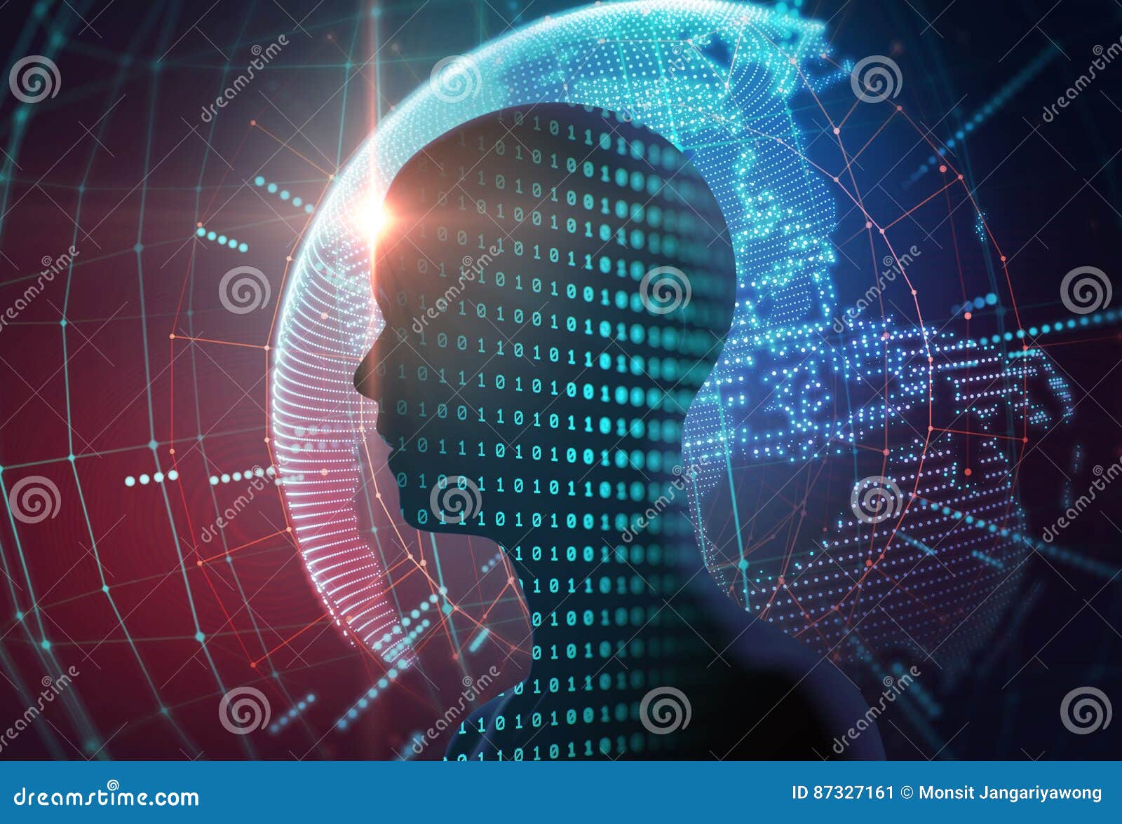 Silhouette of Virtual Human on Digital World Map 3dillustration Stock ...