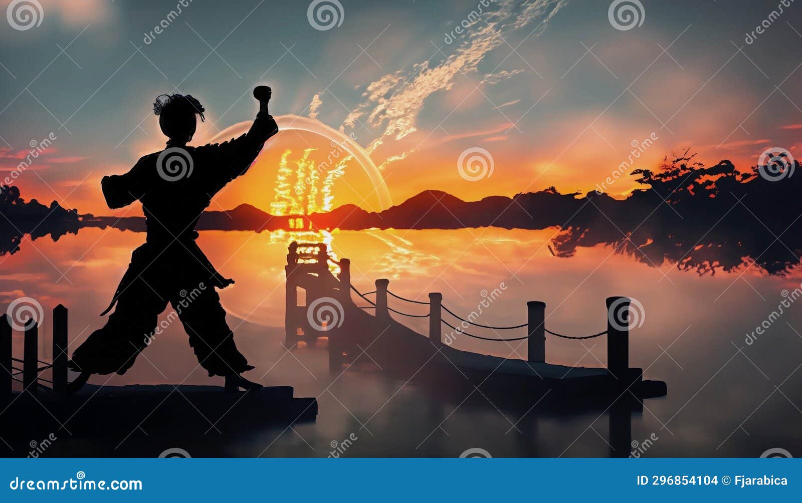 Silhouette of a Warrior Training at Sunset Stock Illustration ...
