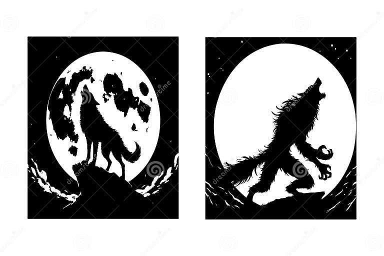 Silhouette of a Werewolf Howling at the Moon Stock Illustration ...