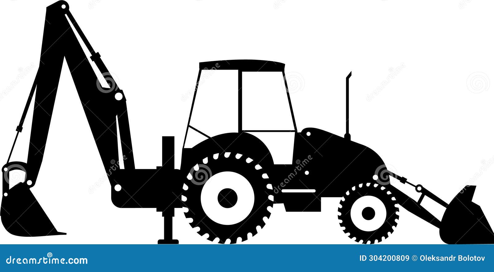 Silhouette of Wheel Backhoe Loader Icon in Flat Style. Vector ...