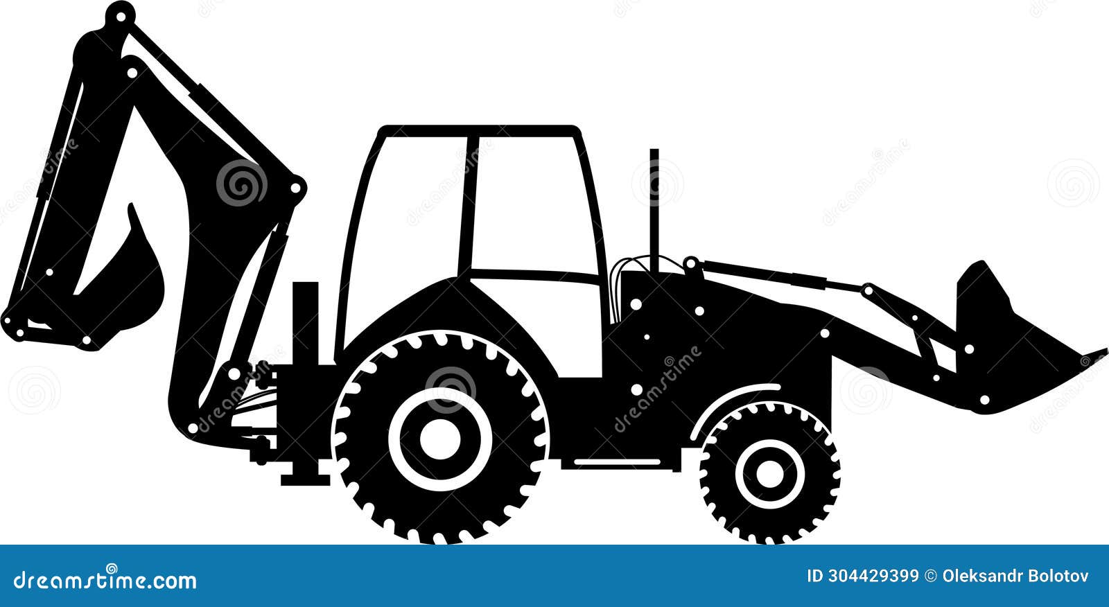 Silhouette of Wheel Backhoe Loader Icon in Flat Style. Vector ...