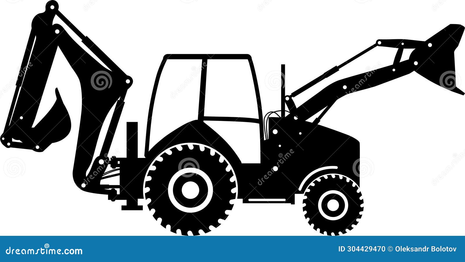 Silhouette of Wheel Backhoe Loader Icon in Flat Style. Vector ...