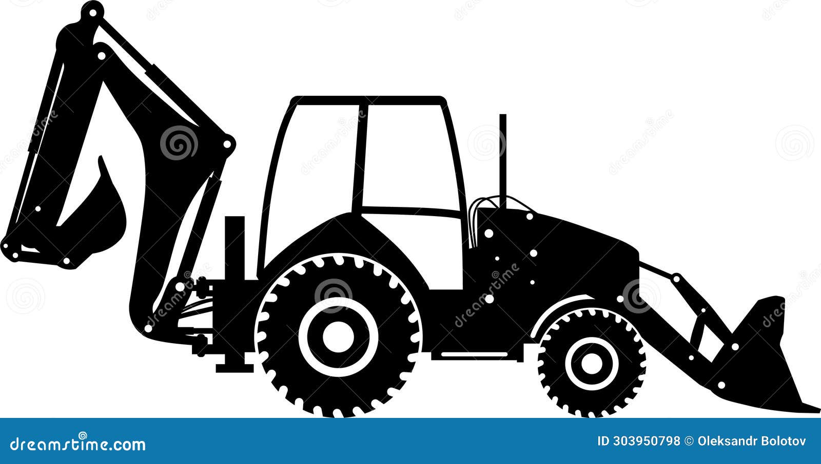 Silhouette of Wheel Backhoe Loader Icon in Flat Style. Vector ...