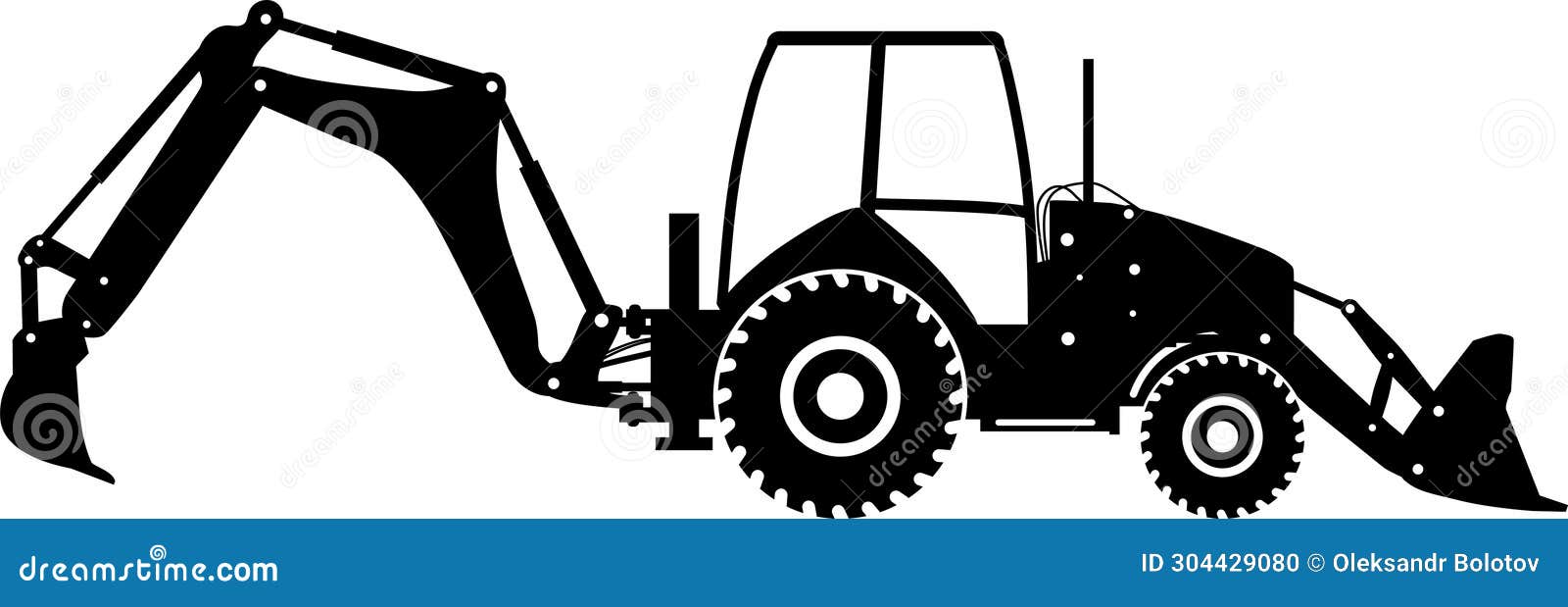 Silhouette of Wheel Backhoe Loader Icon in Flat Style. Vector ...