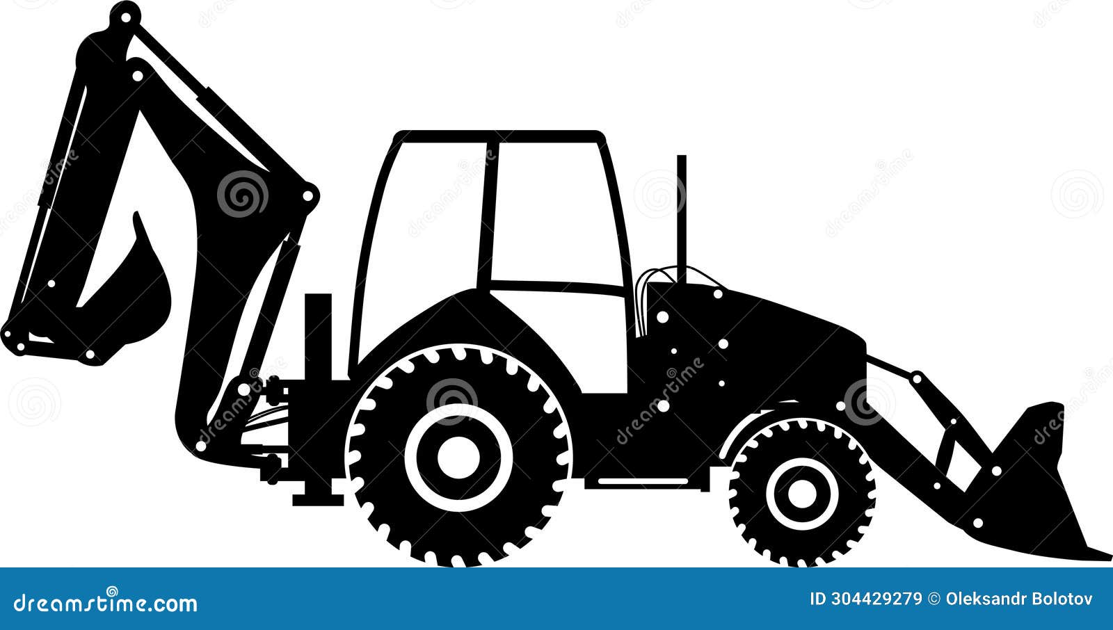 Silhouette of Wheel Backhoe Loader Icon in Flat Style. Vector ...