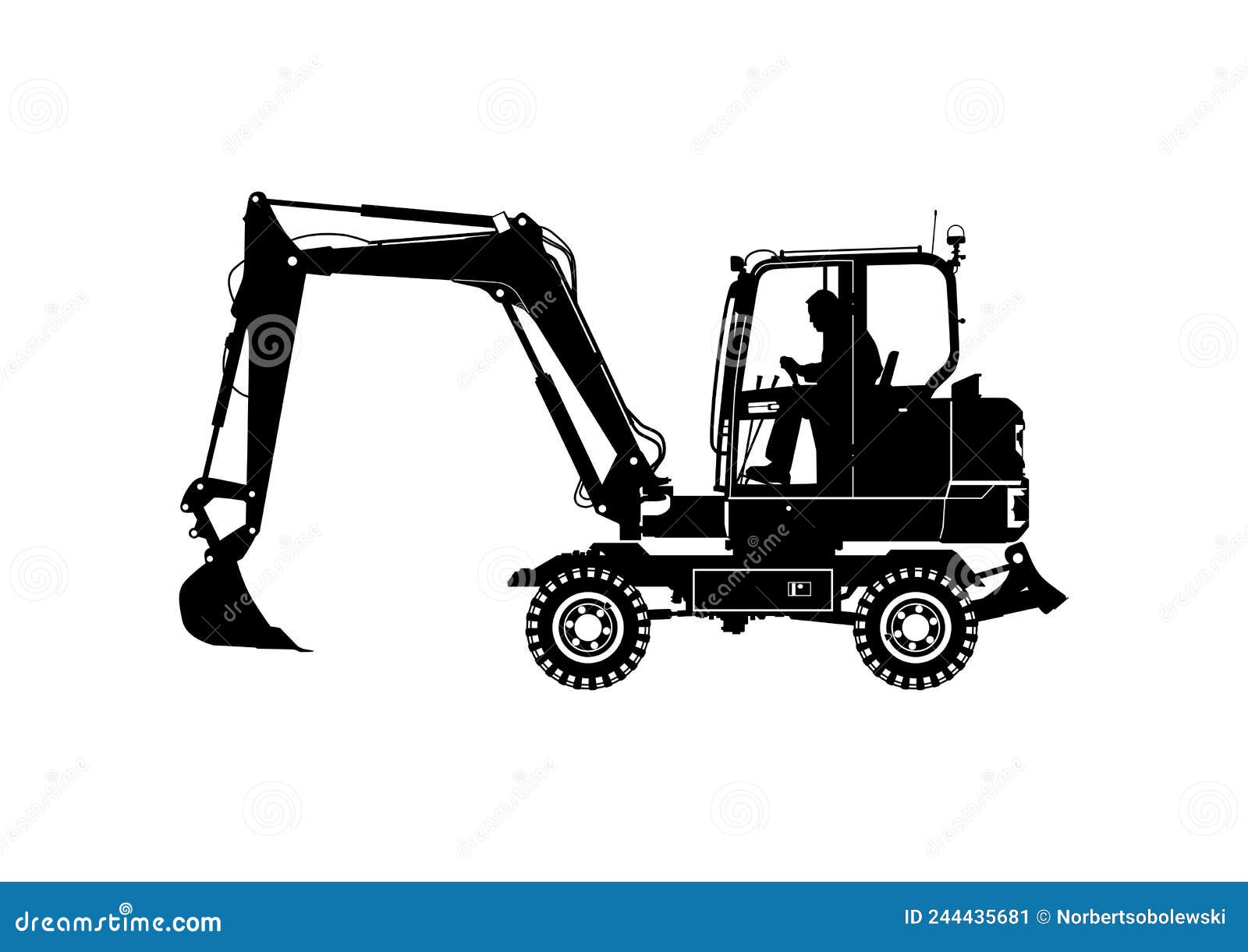 Wheeled Excavator For Earthwork Operations Cartoon Vector ...