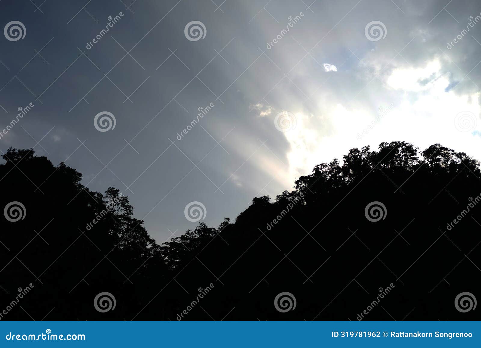 Silhouette Wild and Mountain with Rays of Sunlight Spread in the Sky ...