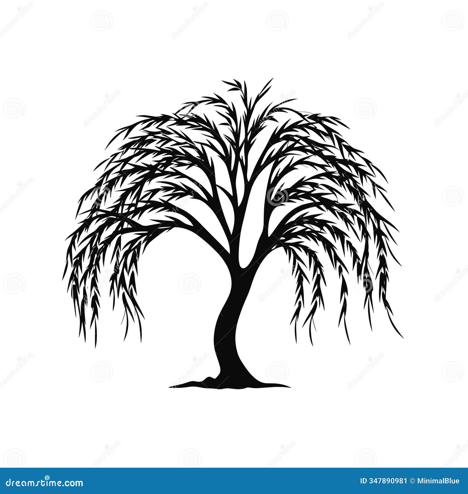 Silhouette Of A Willow Tree With Drooping Branches In A Minimalist ...