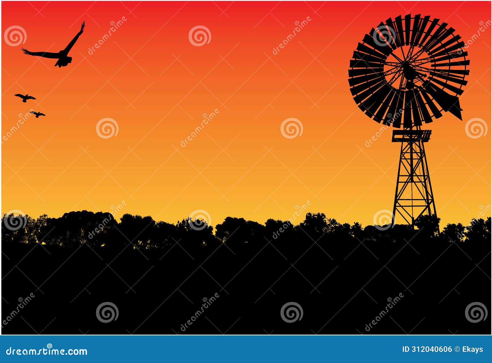 Windmill in the Sunset and Lots of Silhouette of Trees in the ...