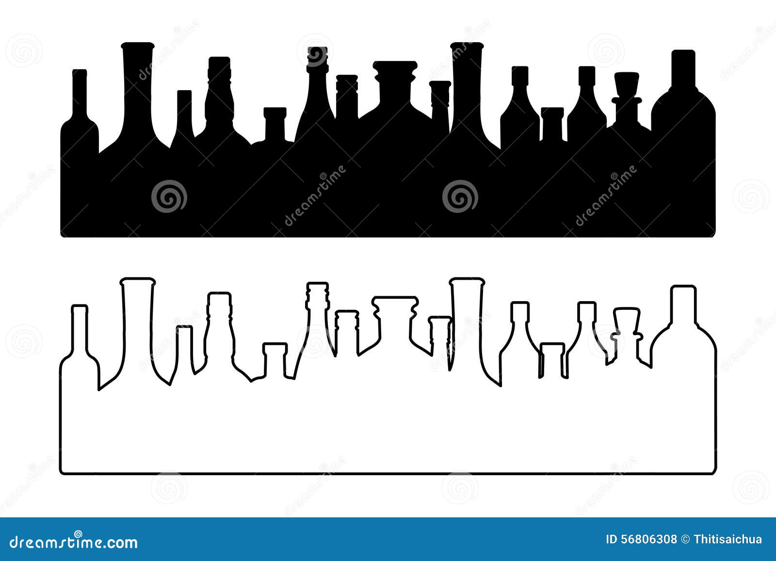 Silhouette Wine and Whiskey Bottle on White, Wor Stock Illustration ...