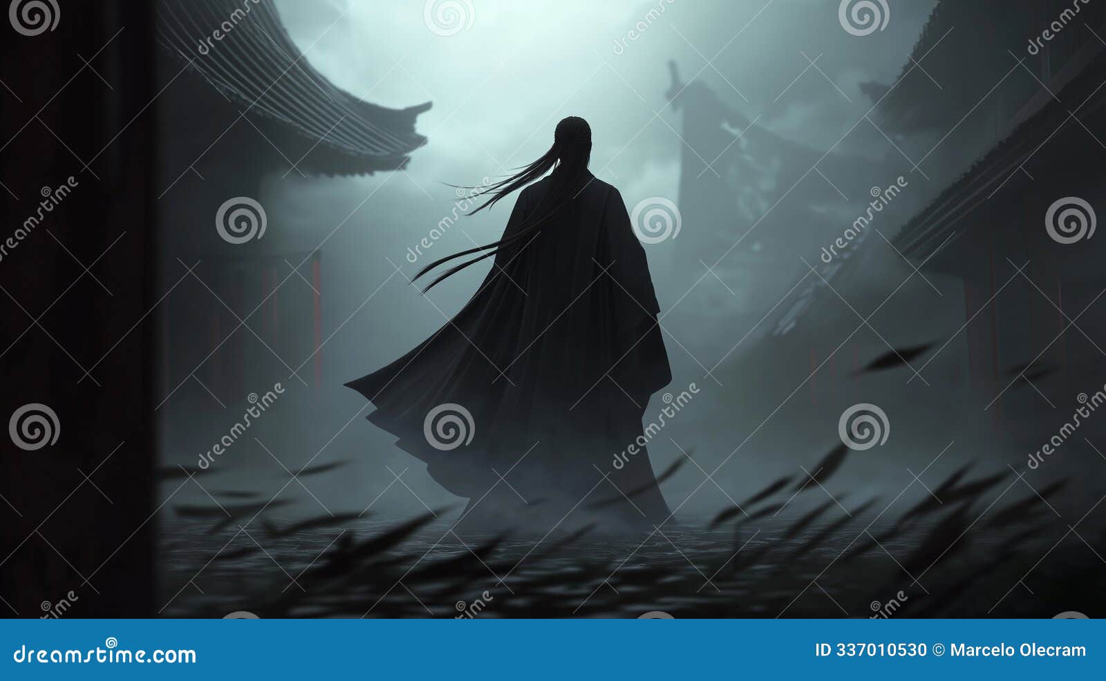 Silhouette of the Witch Walking in the Fog. Stock Illustration ...