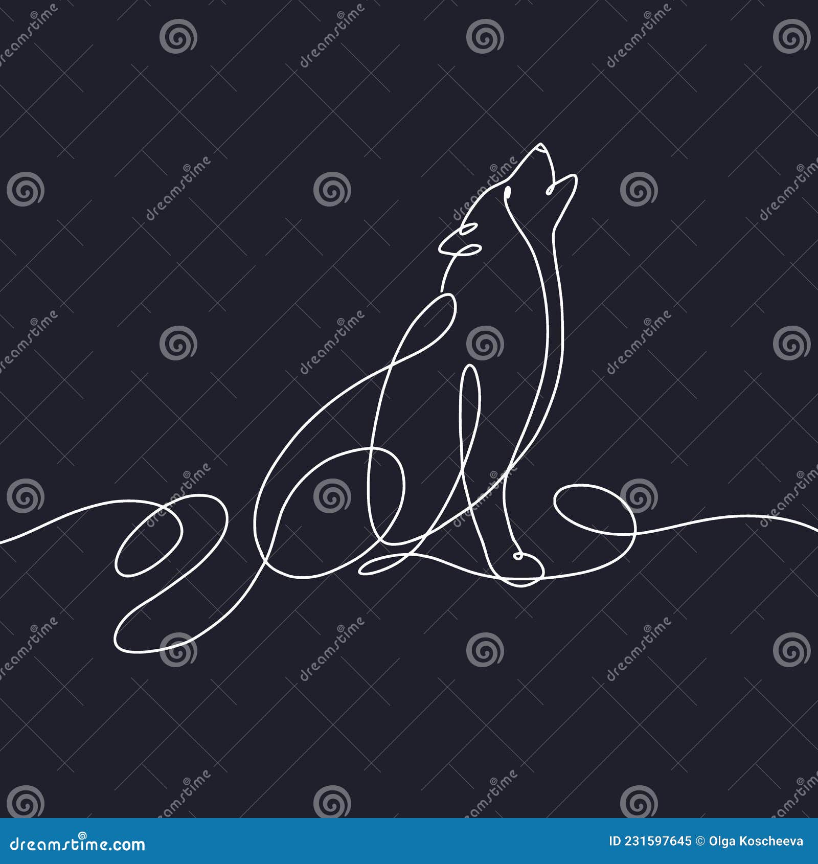 Silhouette of a Wolf in a Continuous Line Stock Vector - Illustration ...