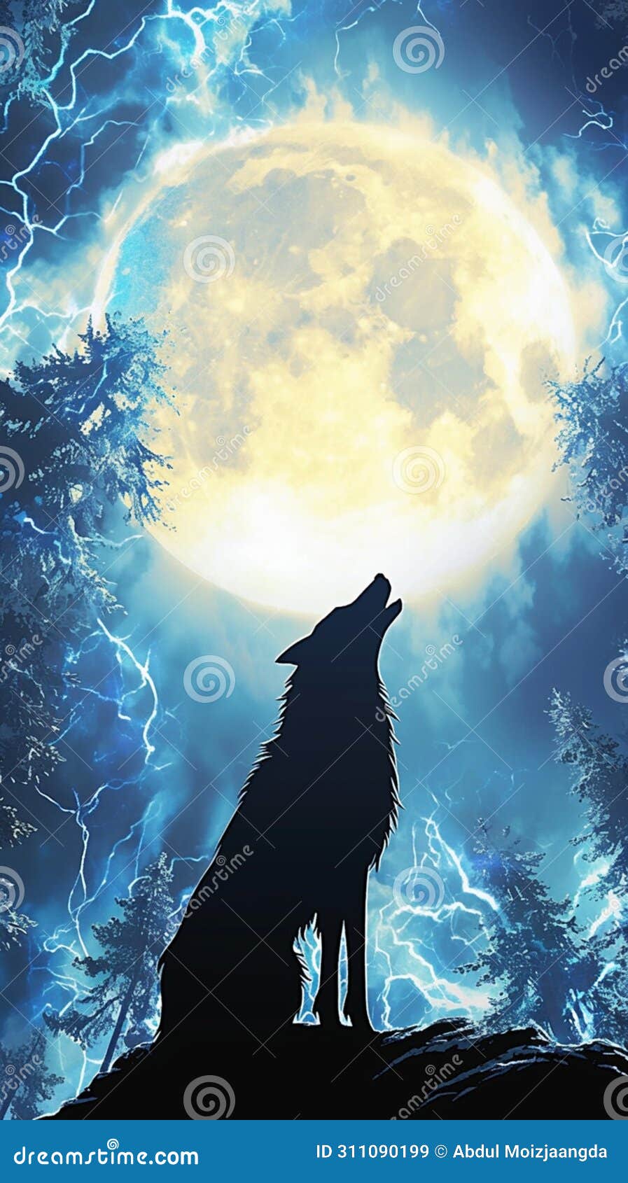 Silhouette Wolf Howling at the Moon in Forest Stock Illustration ...