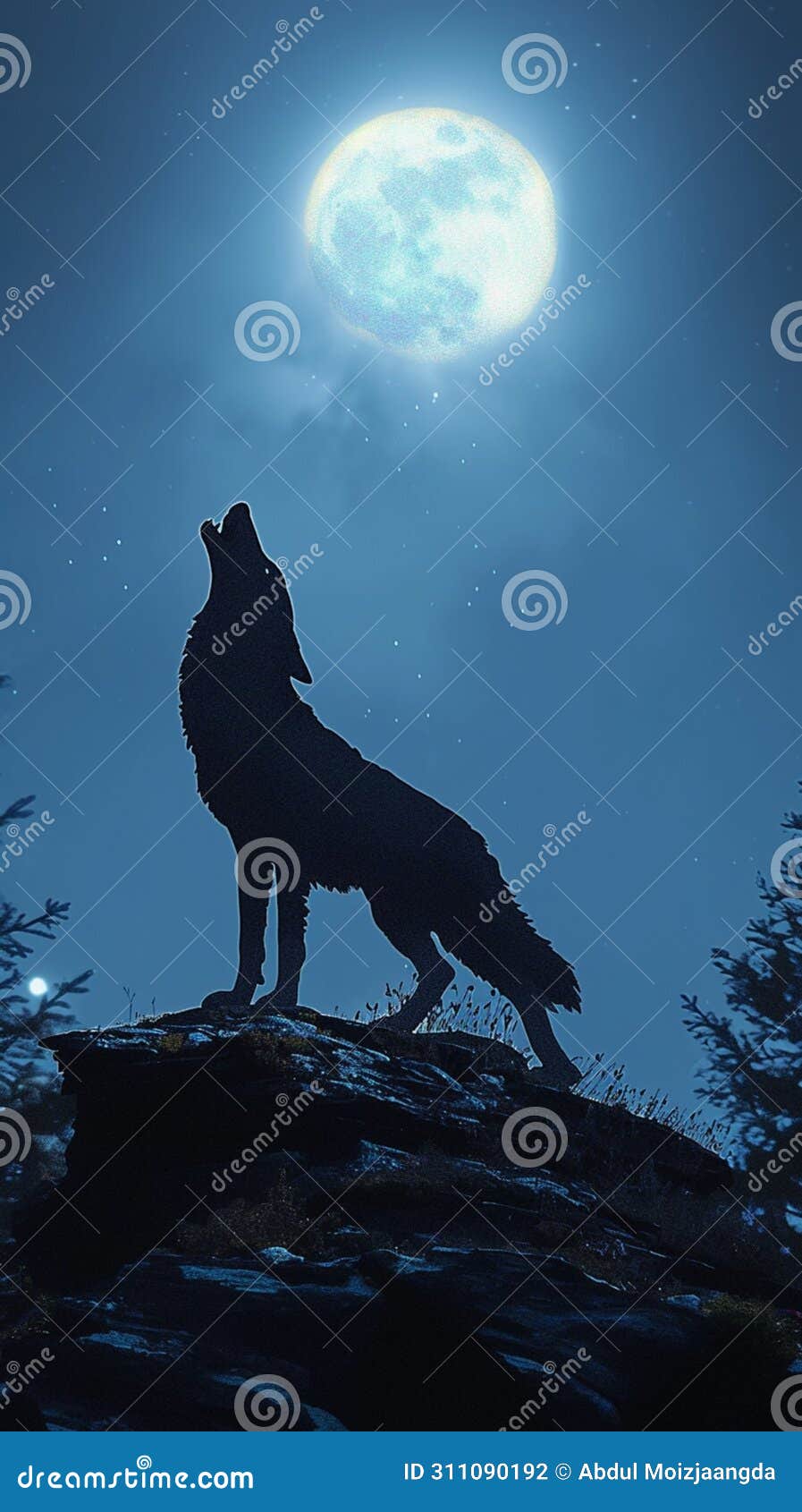 Silhouette Wolf Howling at the Moon in Forest Stock Illustration ...