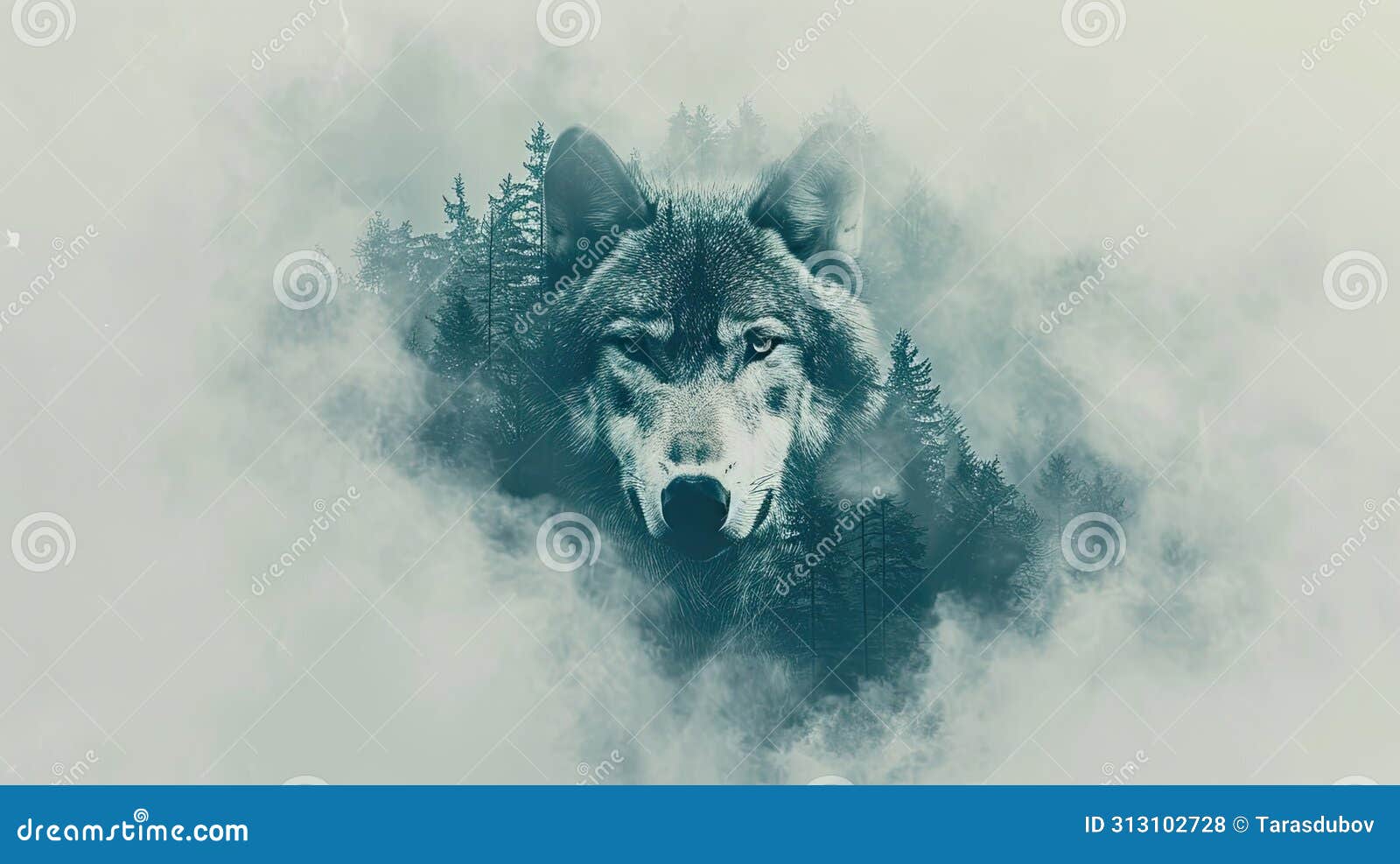 Silhouette of Wolf in Misty Forest. Effect of Overlapping Frames Stock ...